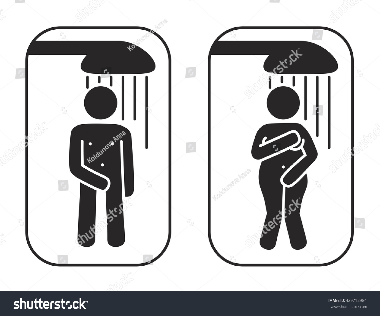Silhouettes People Taking Shower Symbol Interior Immagine Vettoriale