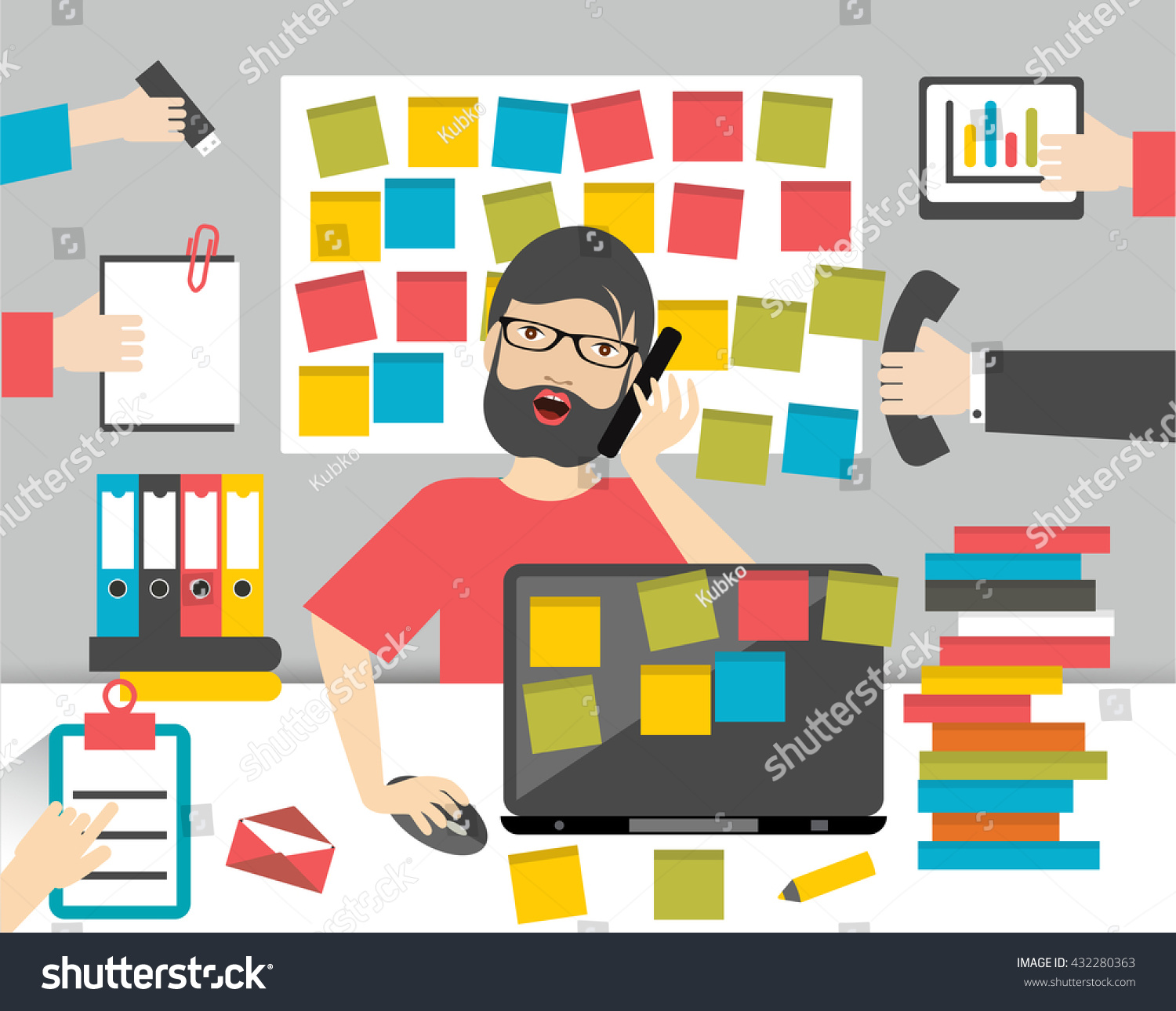 Hard Working Business Man Workplace Flat Stock Vector (Royalty Free ... Hard Working Business Man Workplace Flat Stock Vector (Royalty Free ...