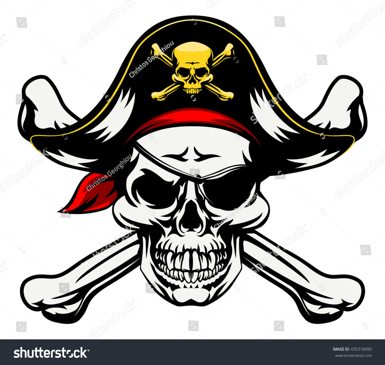 Skull Crossbones Dressed Pirate Costume Hat Stock Illustration