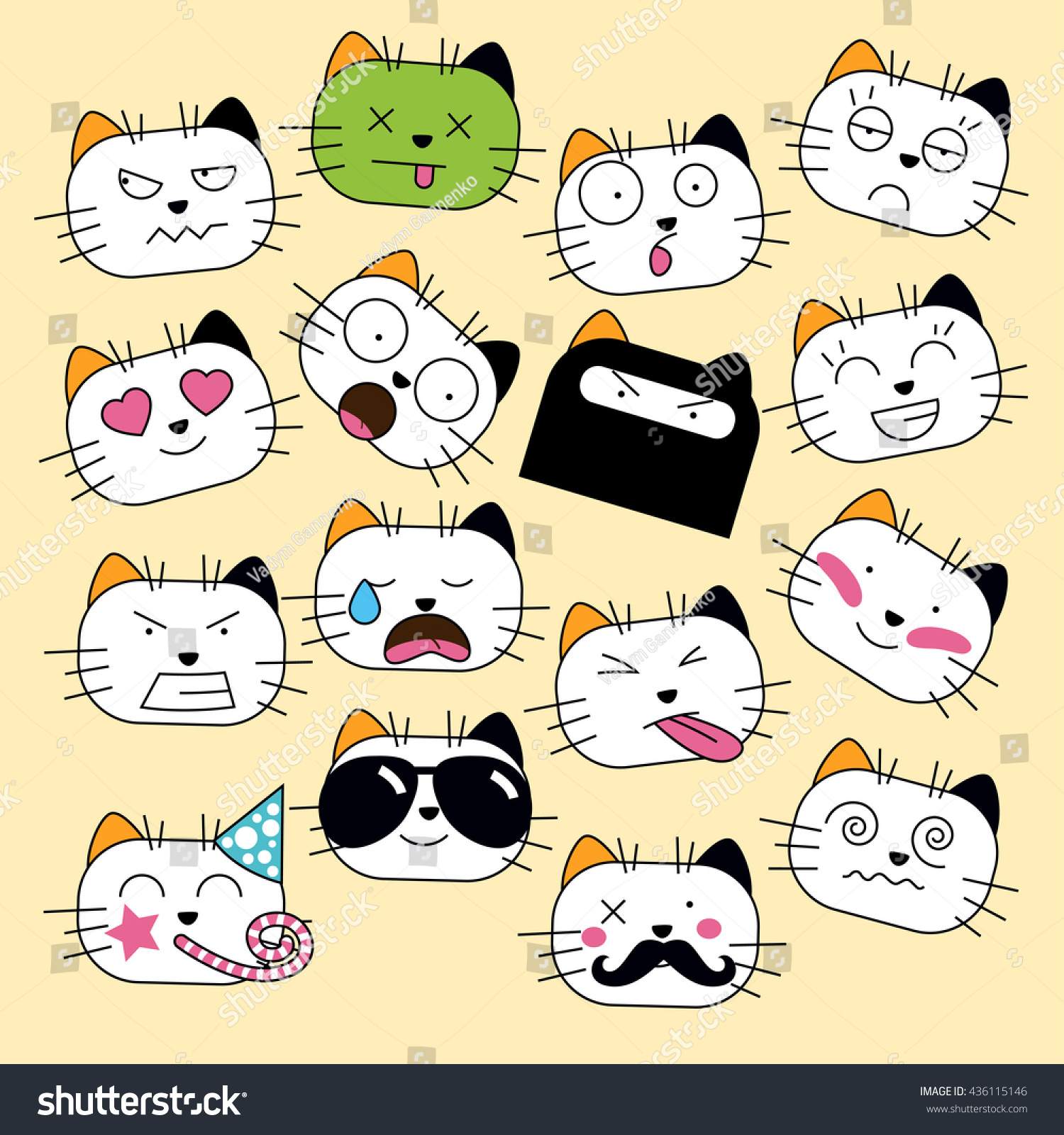 Set Emoticons Cat Vector Stock Vector (Royalty Free) 436115146 ...