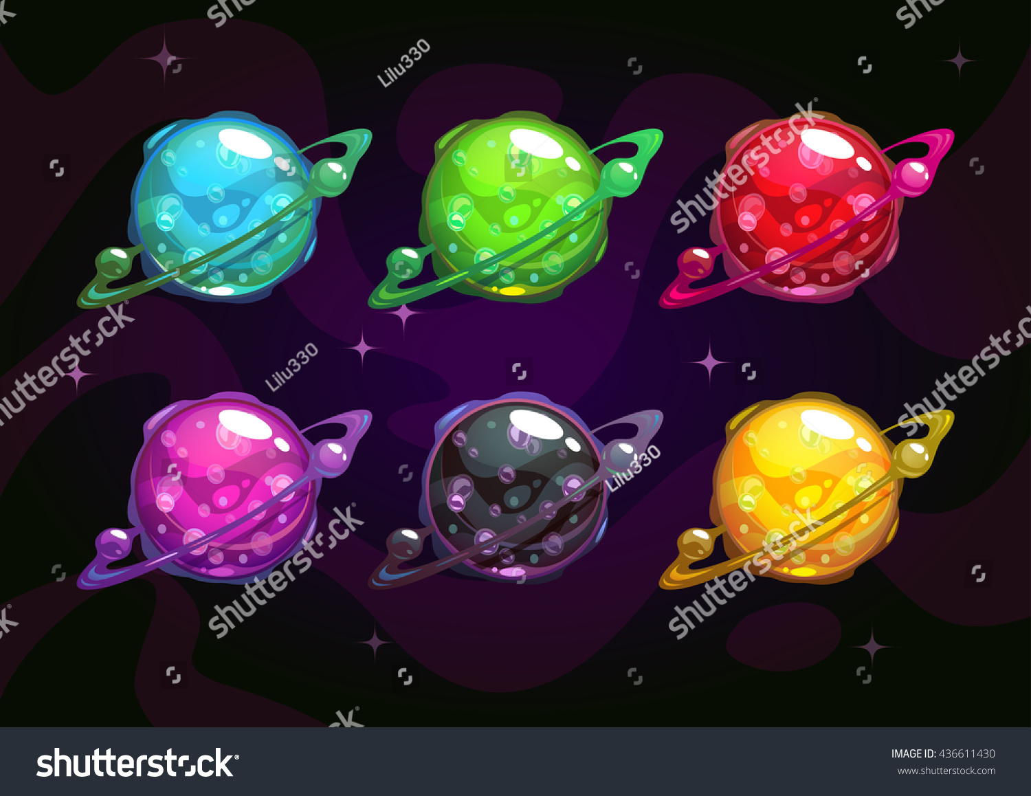 Cool Bright Colorful Fantasy Planets Icons Stock Vector (Royalty Free ...