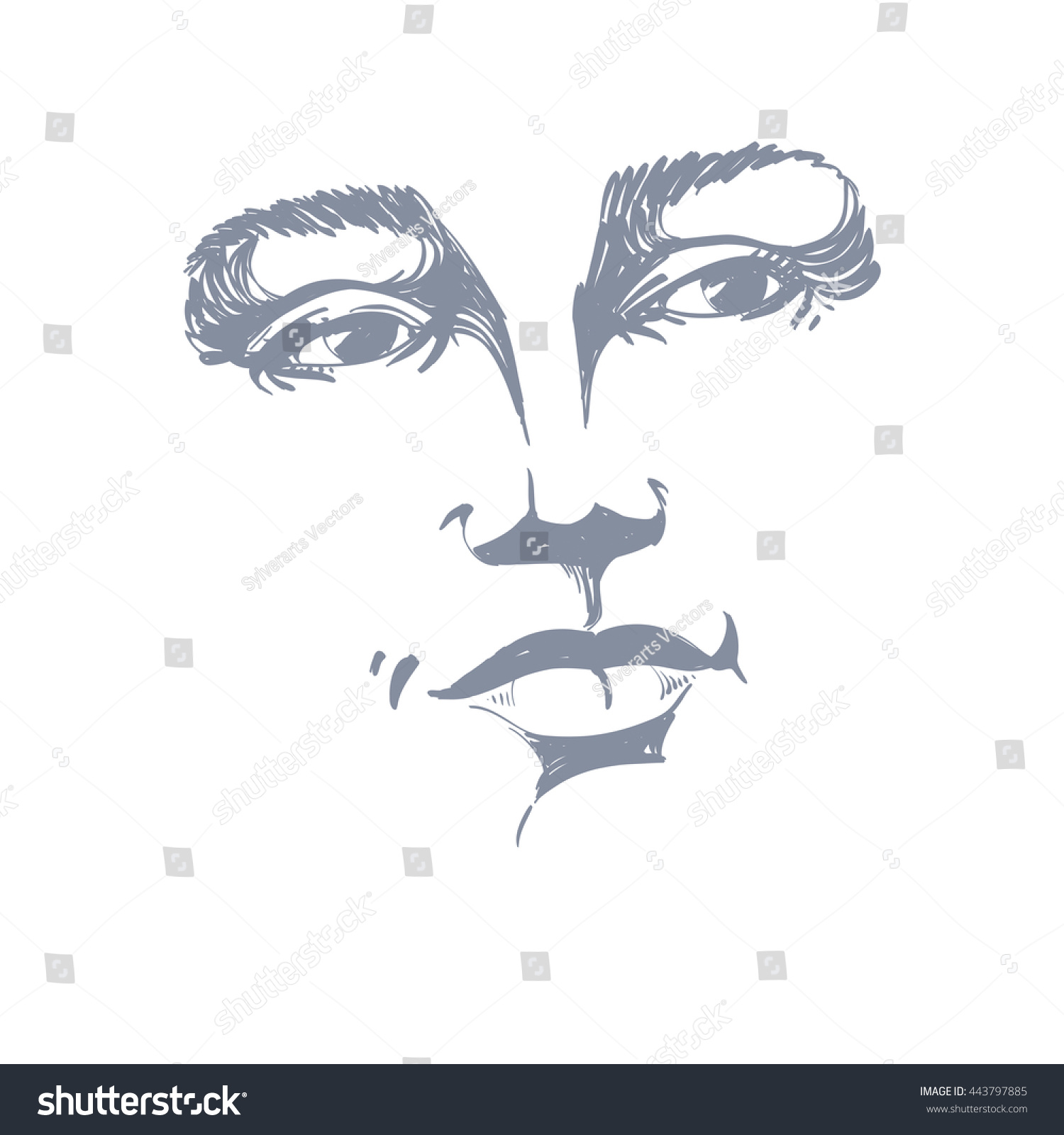 Handdrawn Portrait Whiteskin Flirting Woman Face Stock Vector Royalty