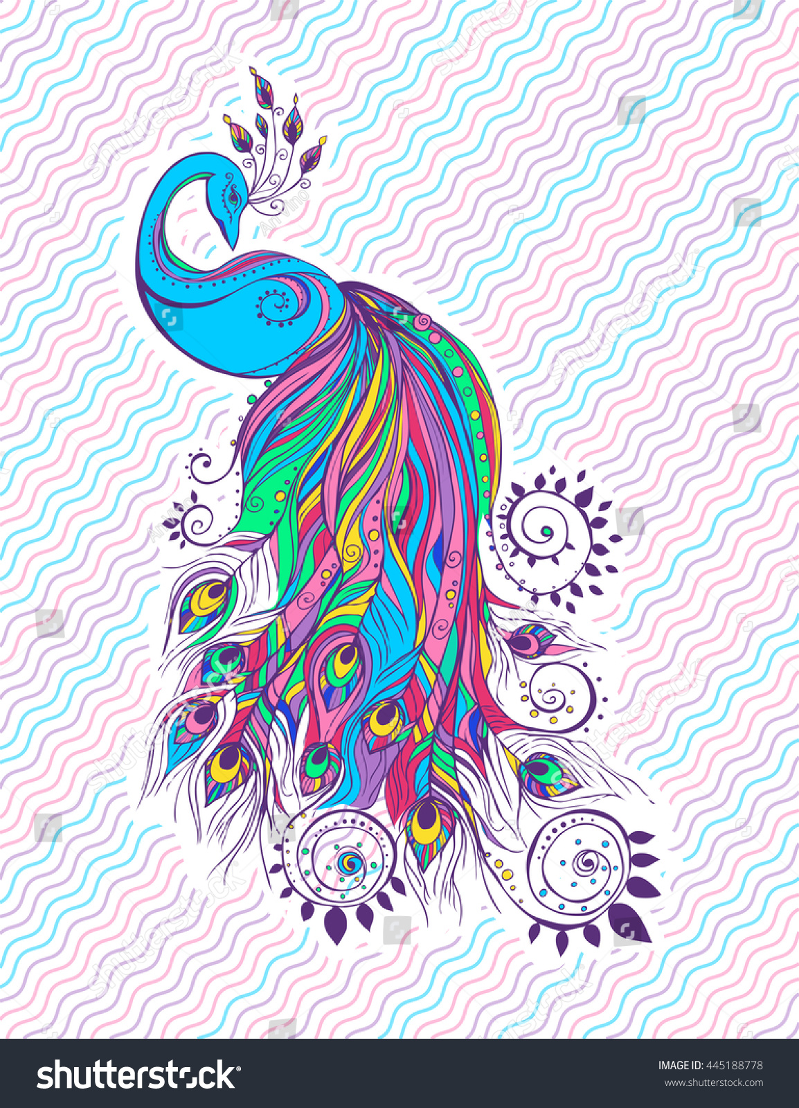 Greeting Beautiful Card Peacock Peacock Made Stock Vector Royalty Free