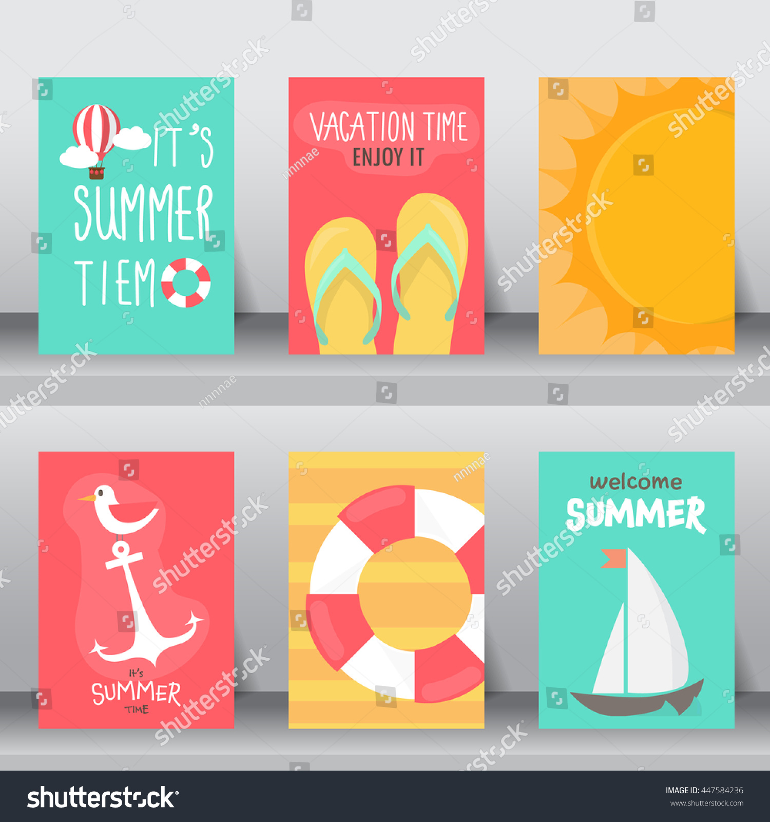 Summer Holiday Vacation Poster Set Flat Stock Vector Royalty Free