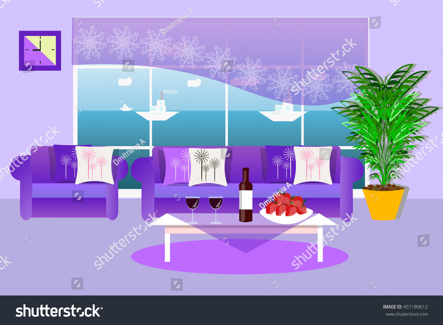 Living Room Interior Vector Illustration Furniture Stock Vector