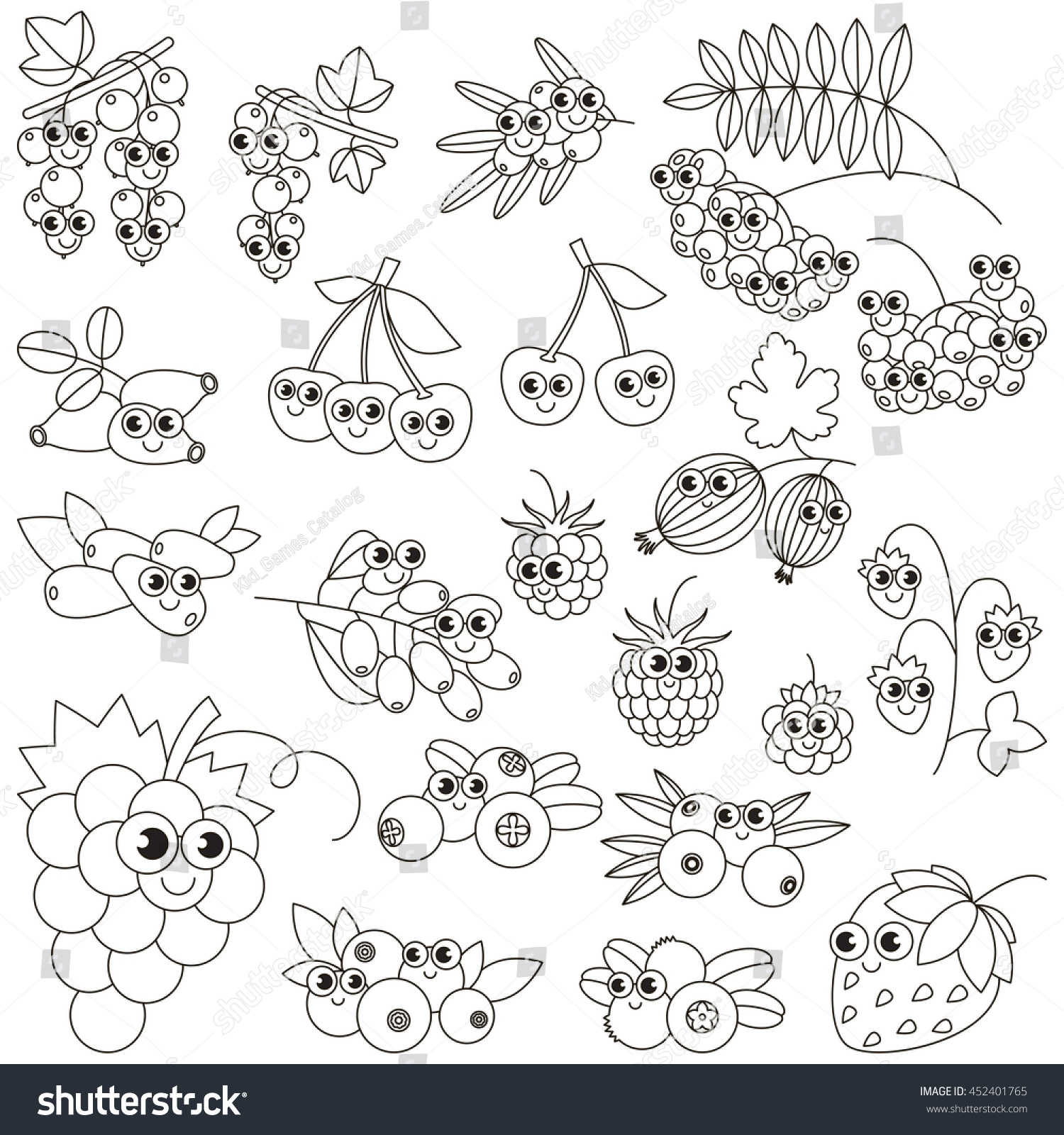 Set Funny Cartoon Berries Be Colored Stock Vector (Royalty Free ...