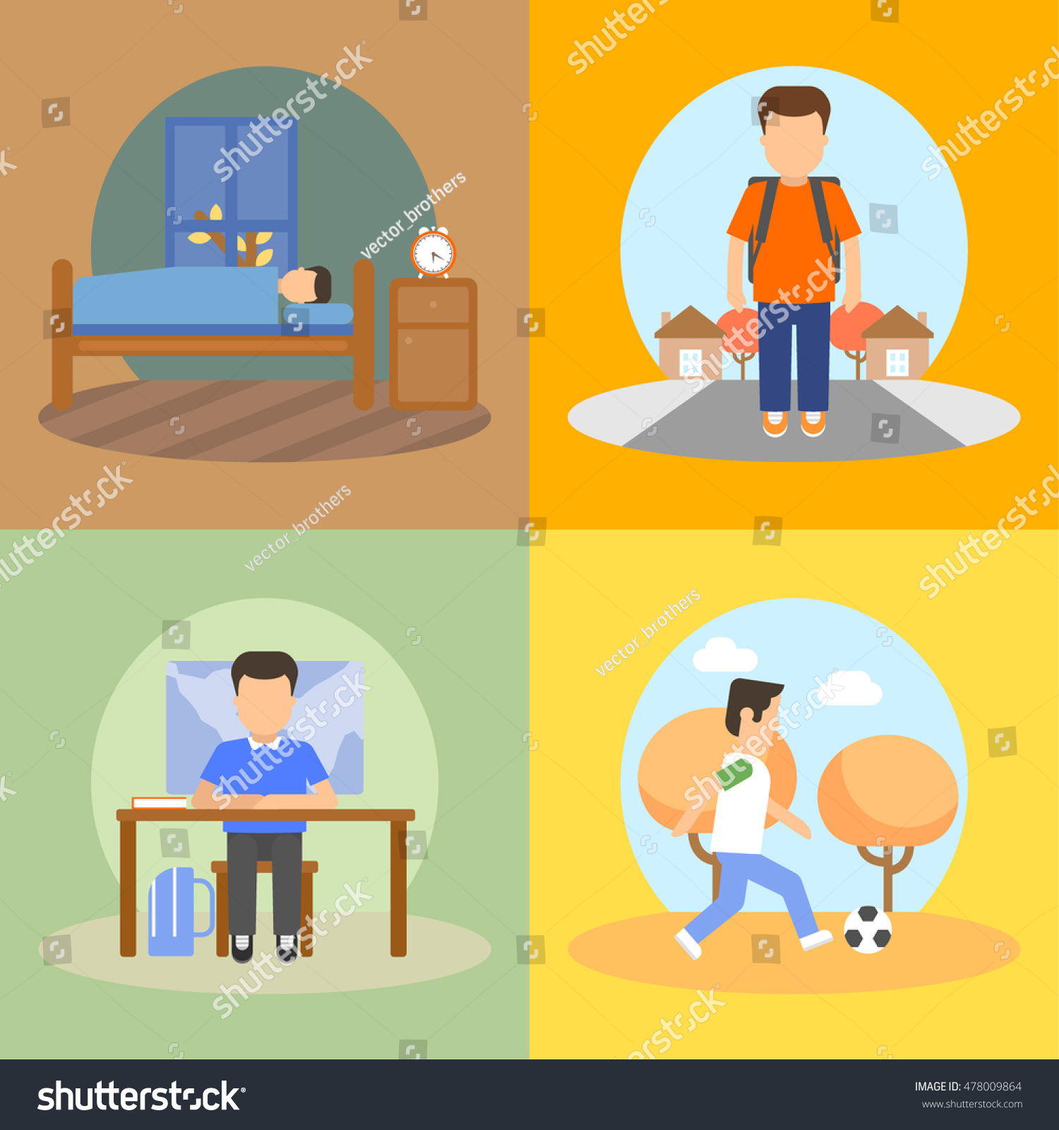 Pupils School Daily Routines Vector Images: เวกเตอร์สต็อก (ปลอดค่า ...