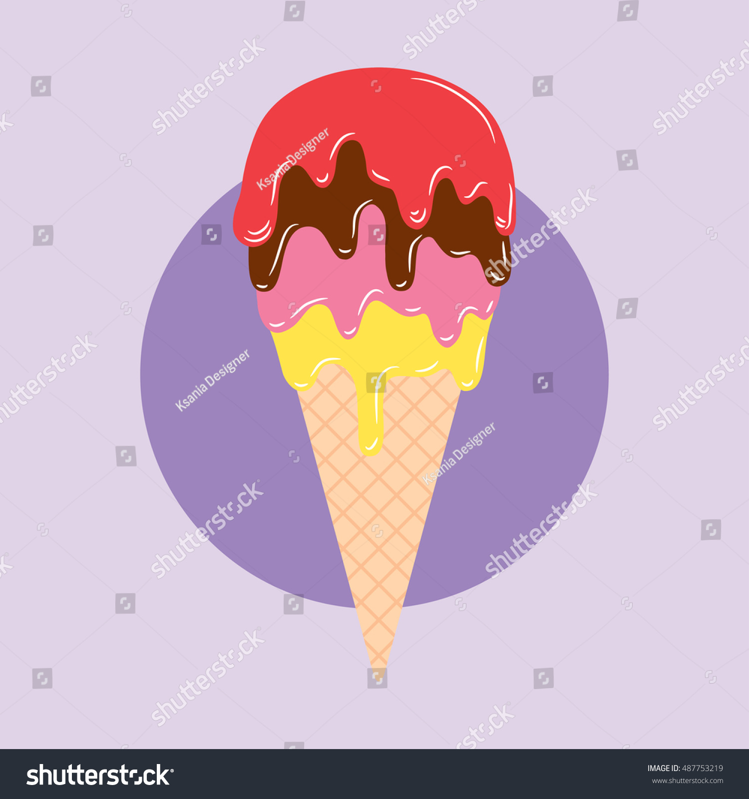Vector Illustration Melting Ice Cream Waffle Stock Vector Royalty Free