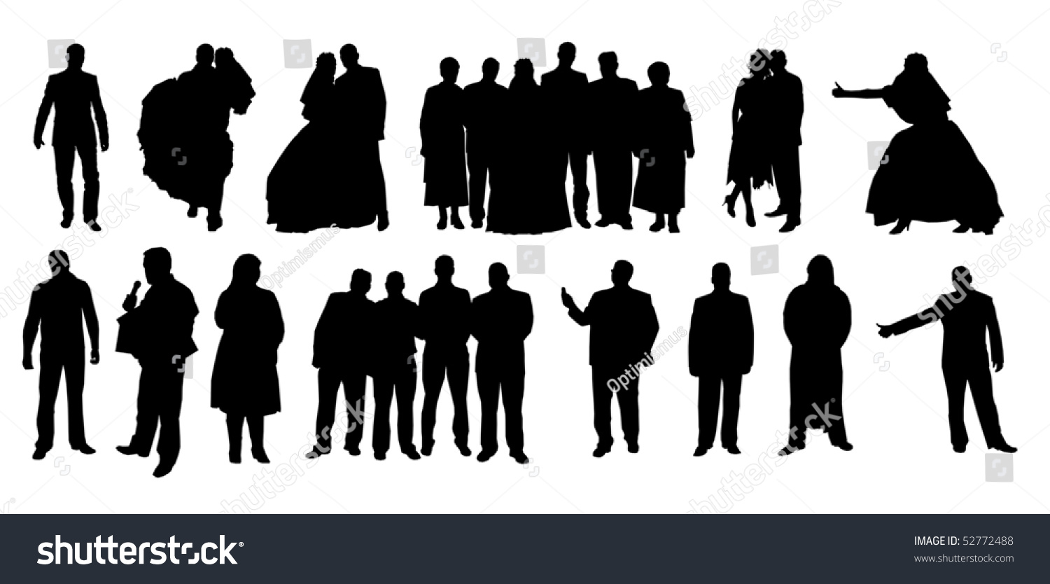 Black Silhouettes People Ilustración De Stock 52772488 Shutterstock