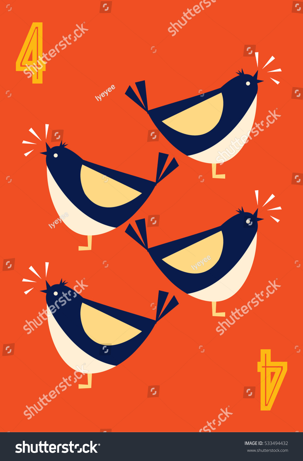 Fourth Day Christmas Twelve Days Christmas Stock Vector Royalty Free