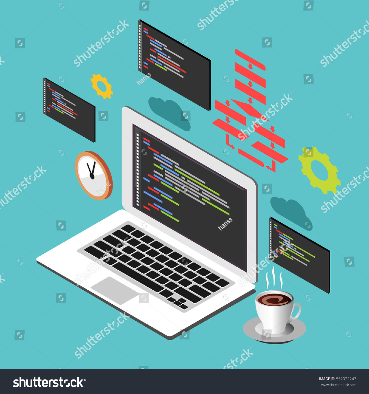 Programming Coding Concept Modern Isometric Illustration เวกเตอร์สต็อก