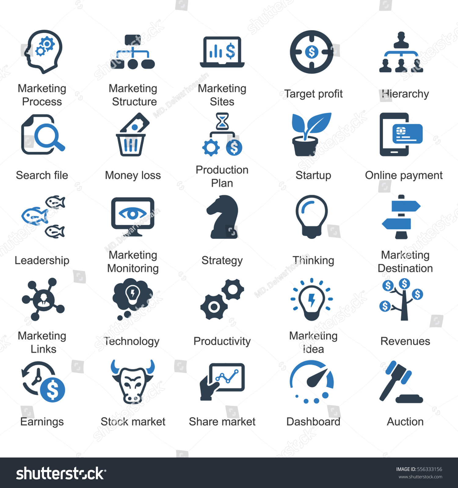 Marketing Strategy Icons Blue Series Set Stock Vector (Royalty Free ...