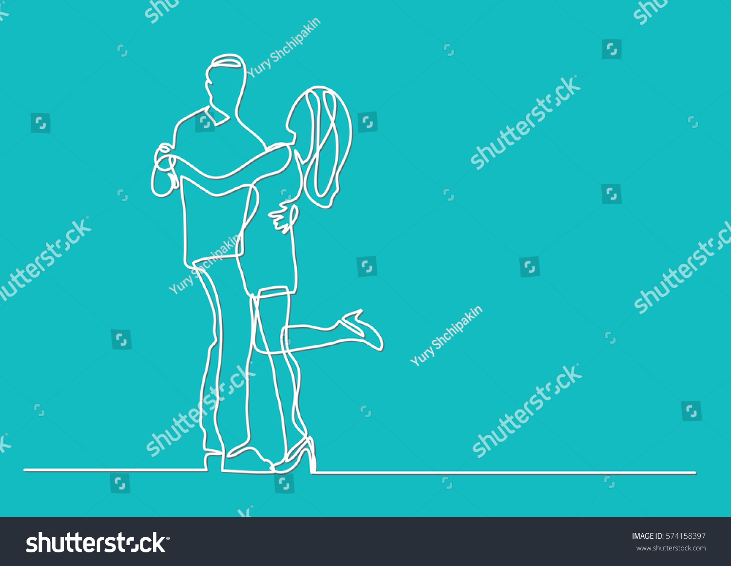 Continuous Line Drawing Happy Loving Couple Stock Vector Royalty Free