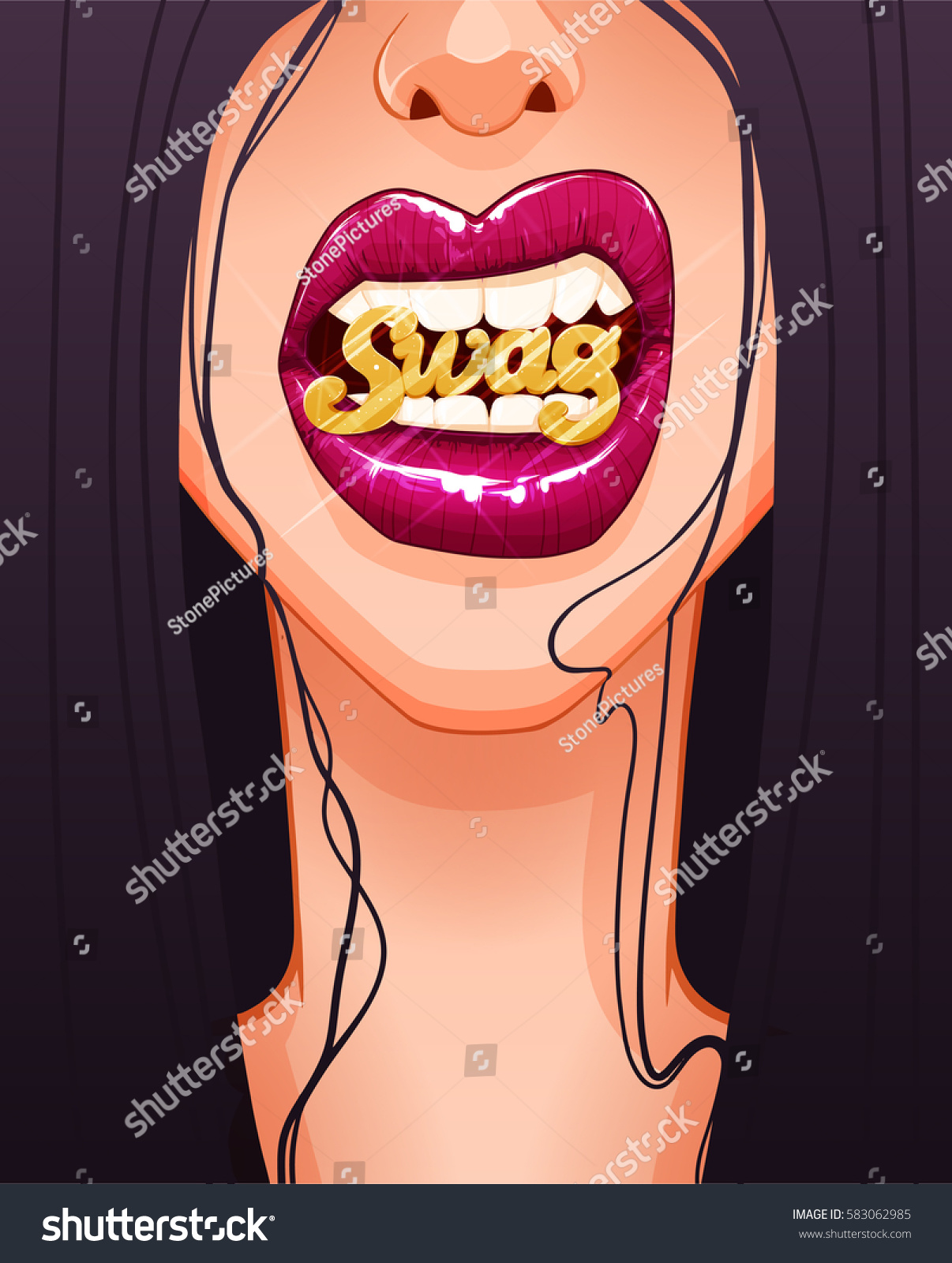 Closeup Sexy Womans Face Full Red Stock Vector Royalty Free 583062985