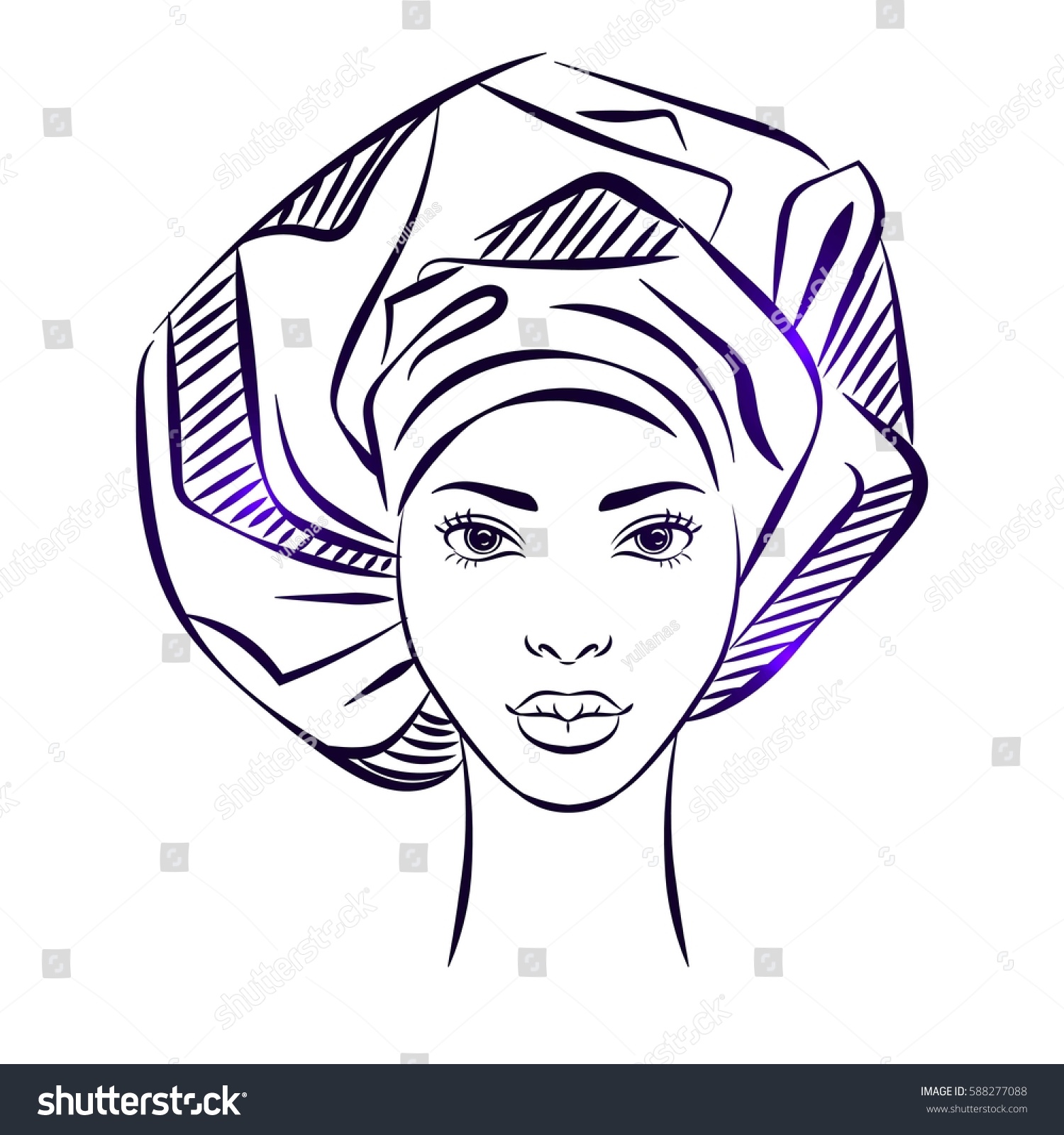 Isolated Face African Woman National Headdress Stock Vector Royalty