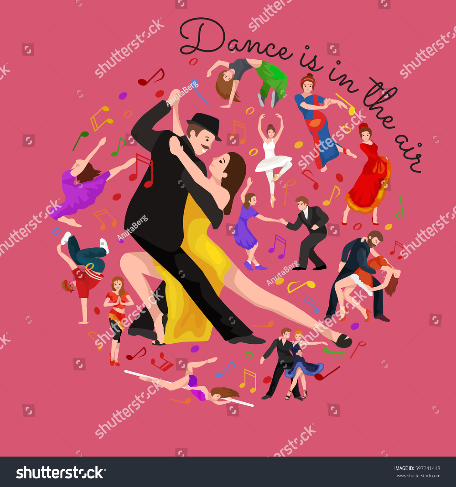 Group Dancing People Yong Happy Man Stock Illustration 597241448