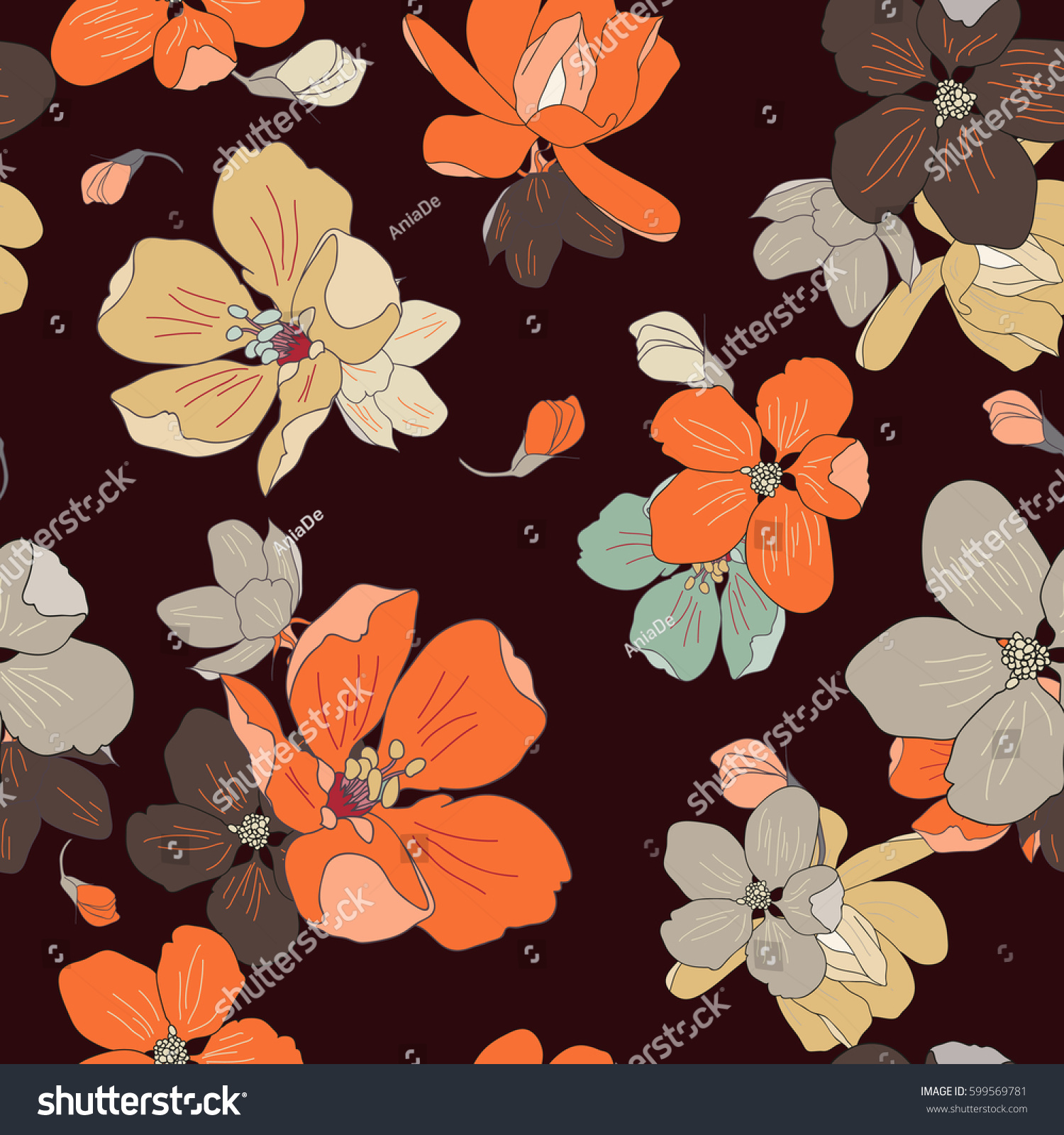 Repeatable Vector Flower Pattern Stock Vector (Royalty Free) 599569781 ...