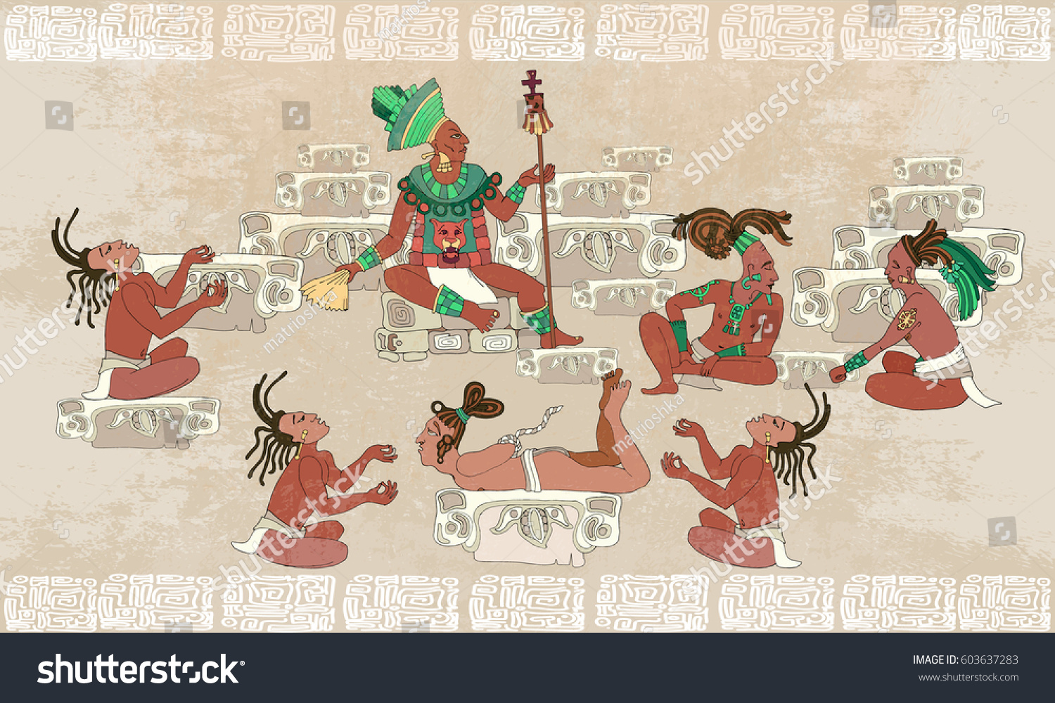 Antigua Maya Azteca Inca Frescos Tradicionales Vector De Stock Libre De Regalías 603637283