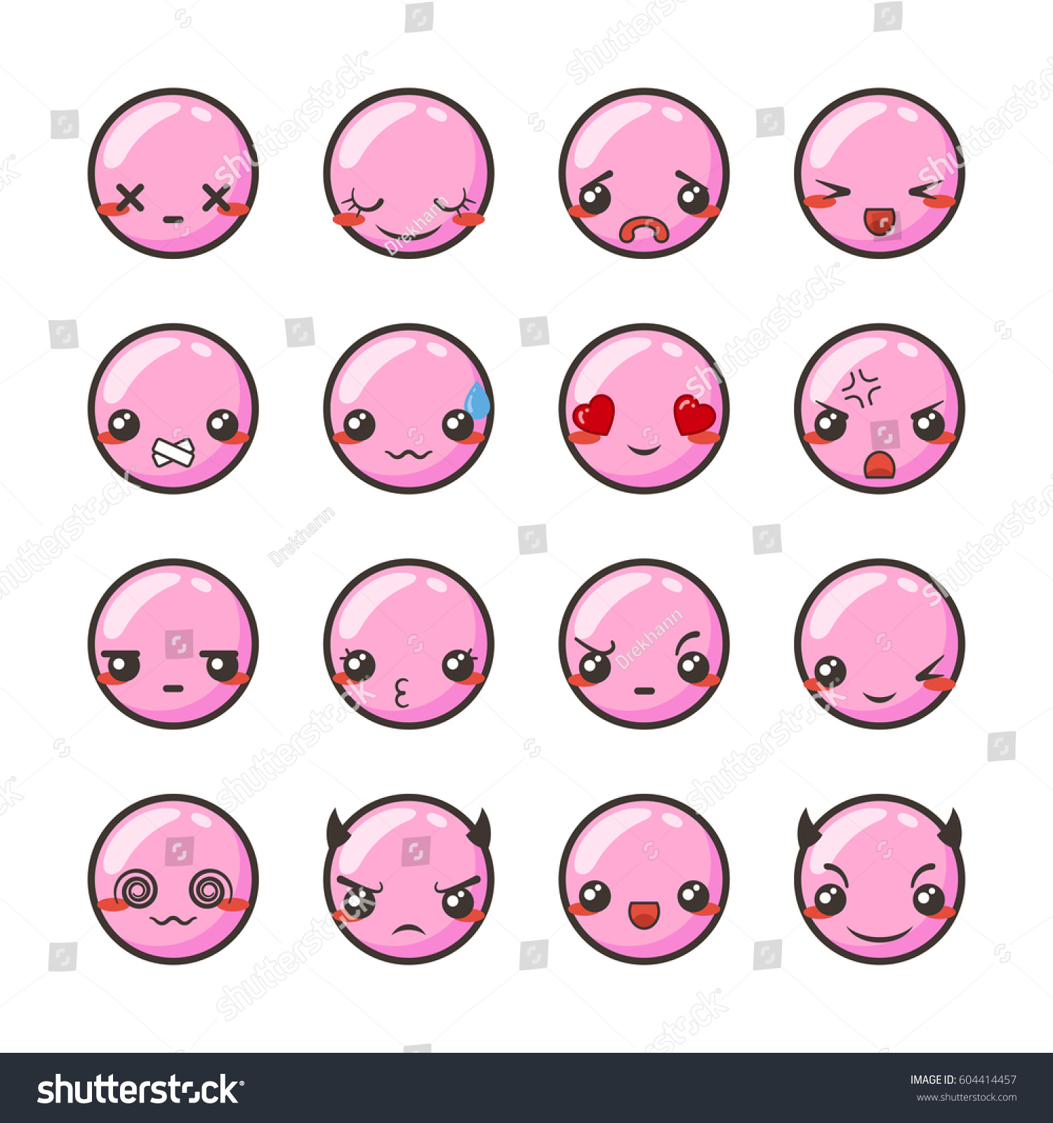 Set Cute Lovely Kawaii Emoticon Doodle Stock Vector Royalty Free 604414457 Shutterstock