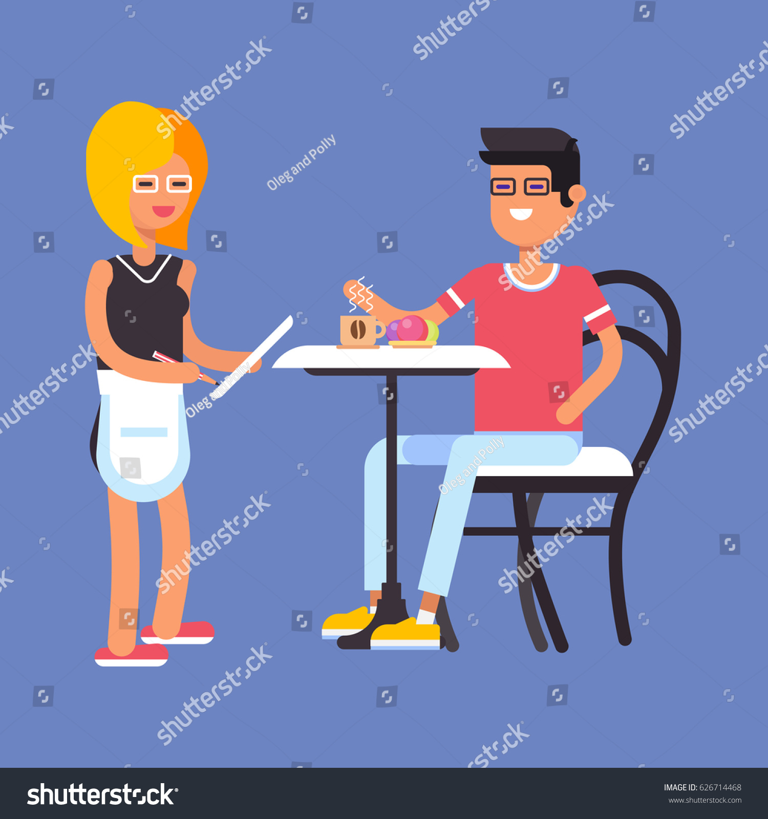 Couple Characters Restaurant Cafe She Waitress Stock Vector Royalty