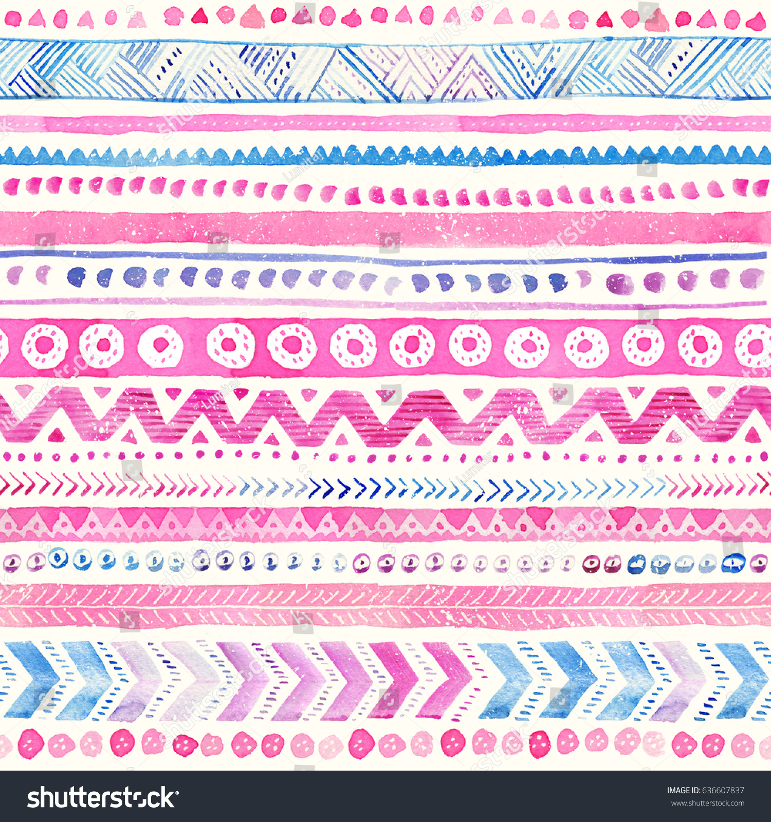 Seamless Watercolor Ethnic Tribal Ornamental Pattern Stock Illustration