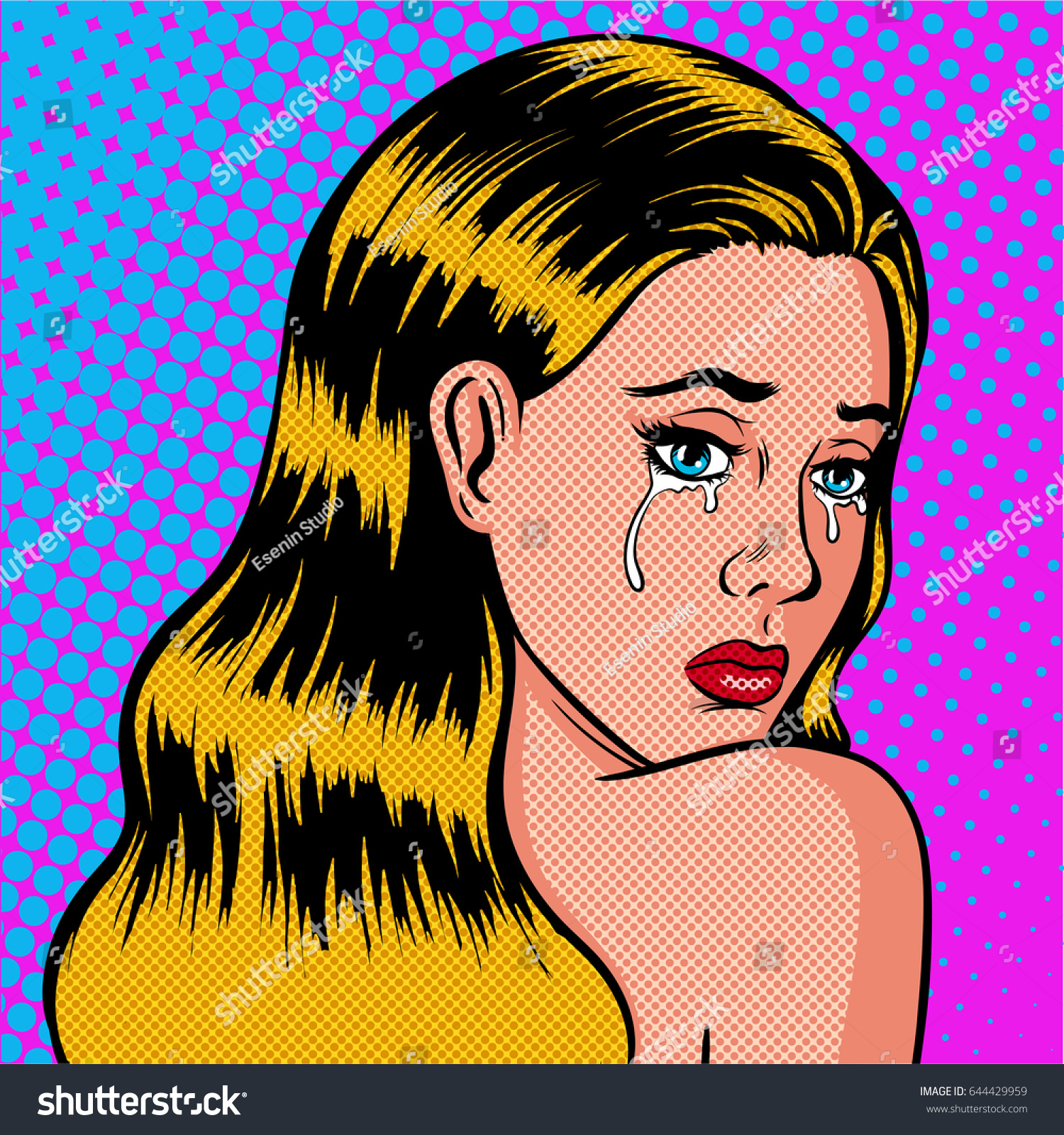 Lonely Sad Girl Crying Pop Art Stock Vector Royalty Free 644429959 Shutterstock
