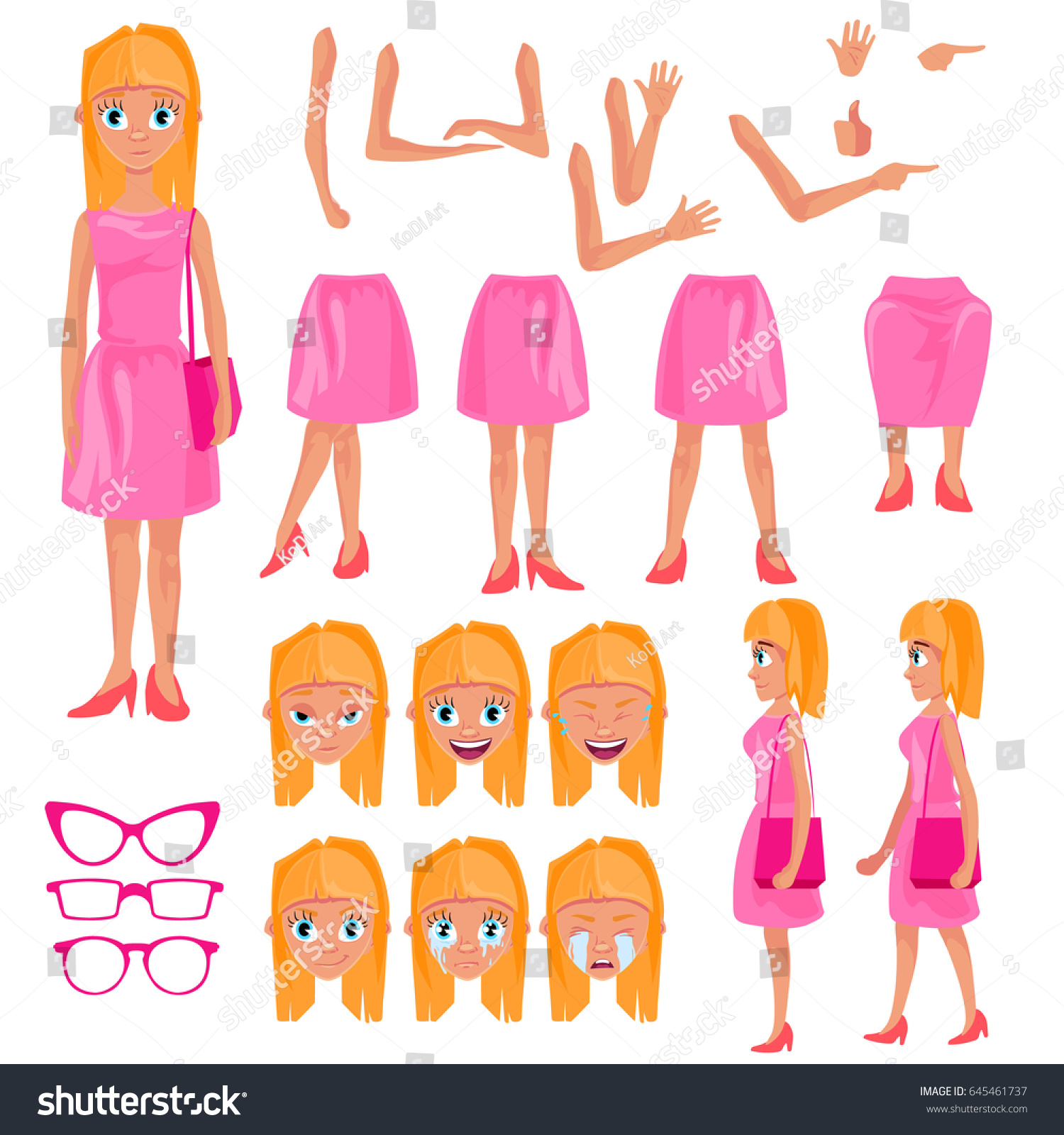 Woman Character Creation Set Different Poses Stock Vector Royalty Free