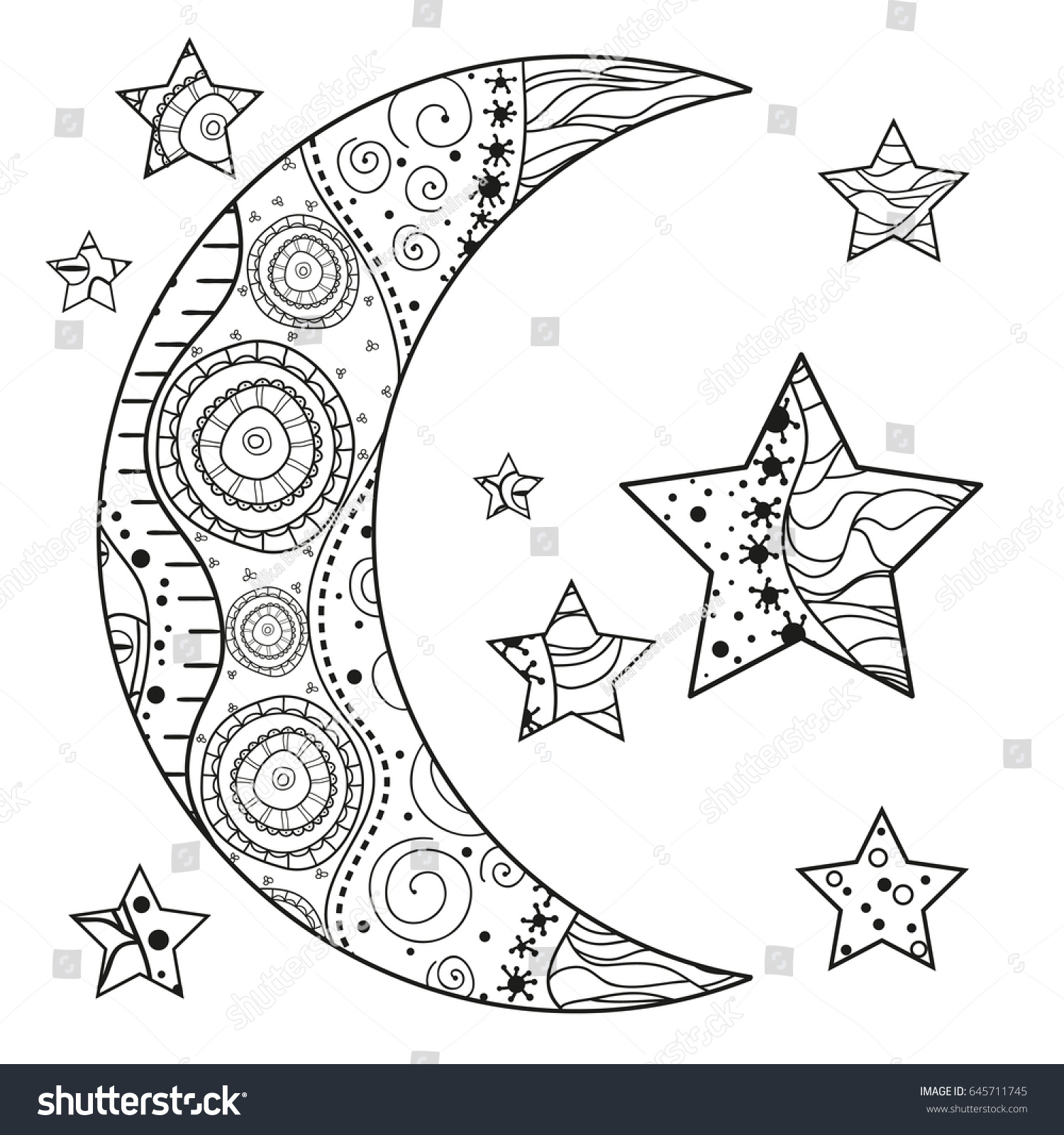 Zentangle Moon Star Abstract Patterns On Stock Vector Royalty Free