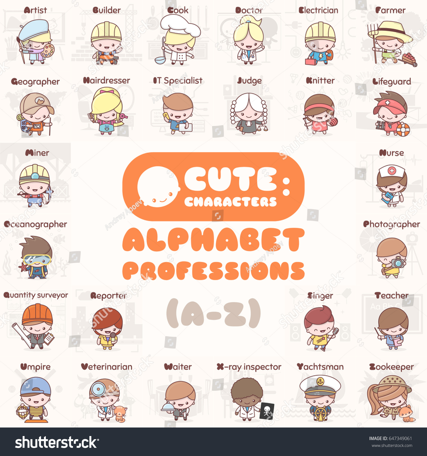 Vektor Stok Cute Chibi Kawaii Characters Set Alphabet (Tanpa Royalti ...