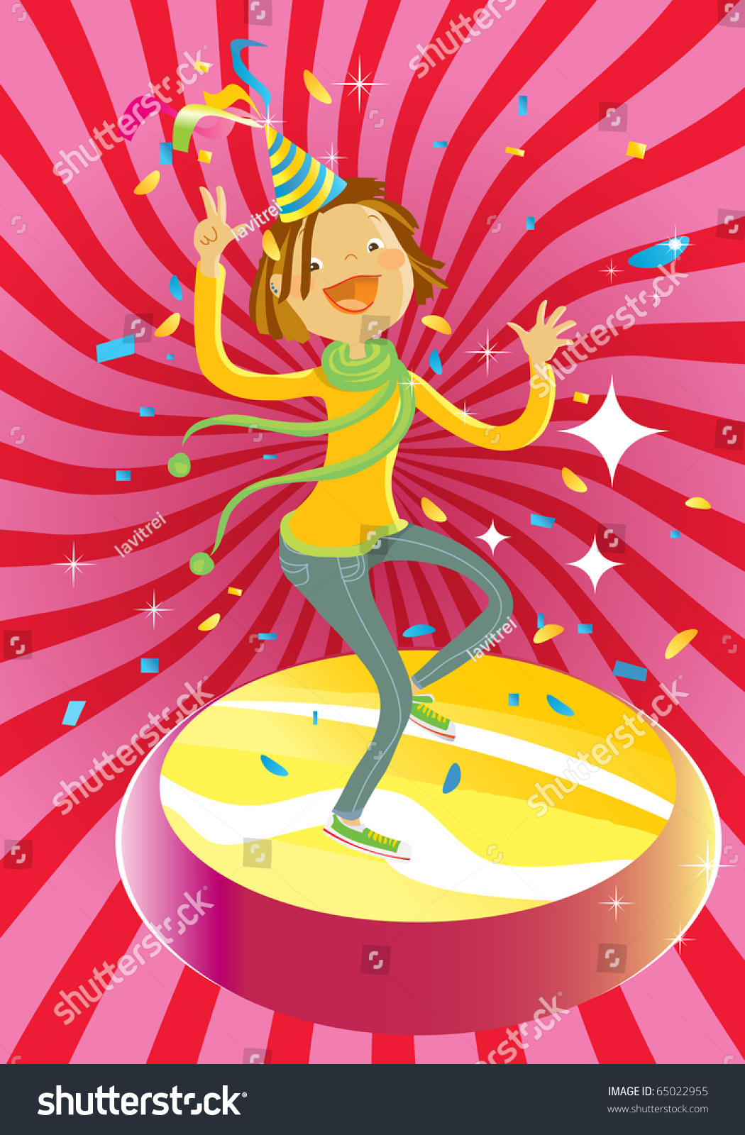 Funny Cartoon Girl Dancing Party Background Stock Vector Royalty Free 65022955 Shutterstock