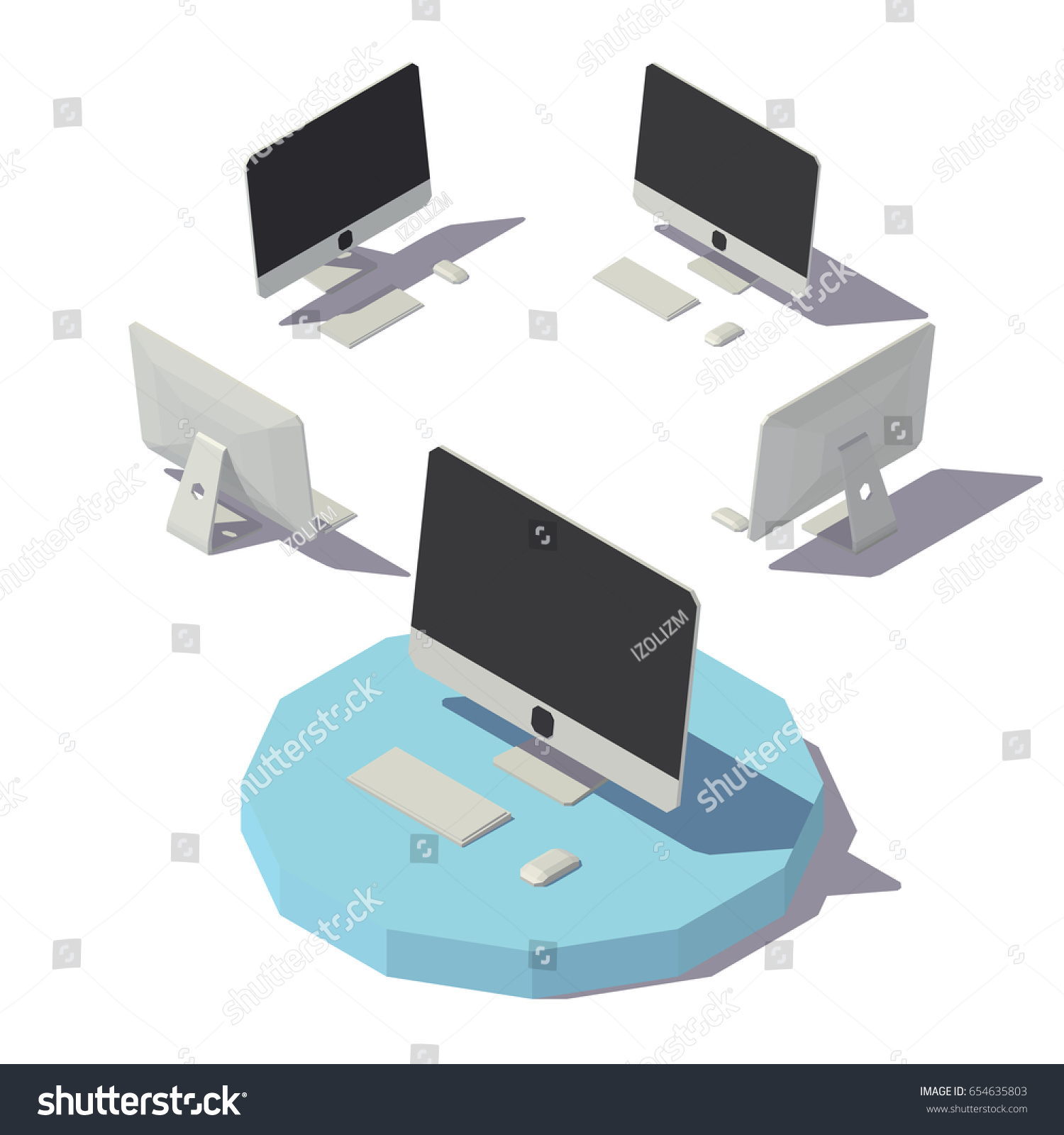 Vektor Stok Vector Isometric Low Poly Computer Monoblock (Tanpa Royalti ...