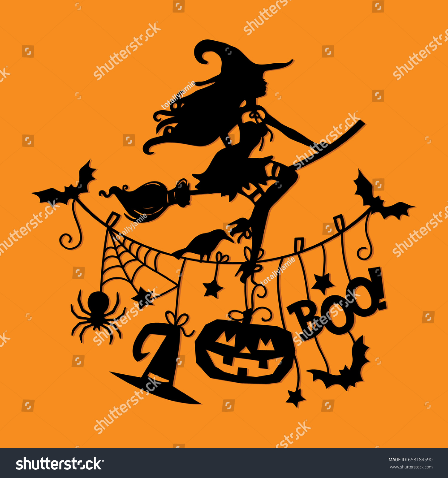 Vector Illustration Sexy Witch Flying Broomstick Stock Vector Royalty Free 658184590
