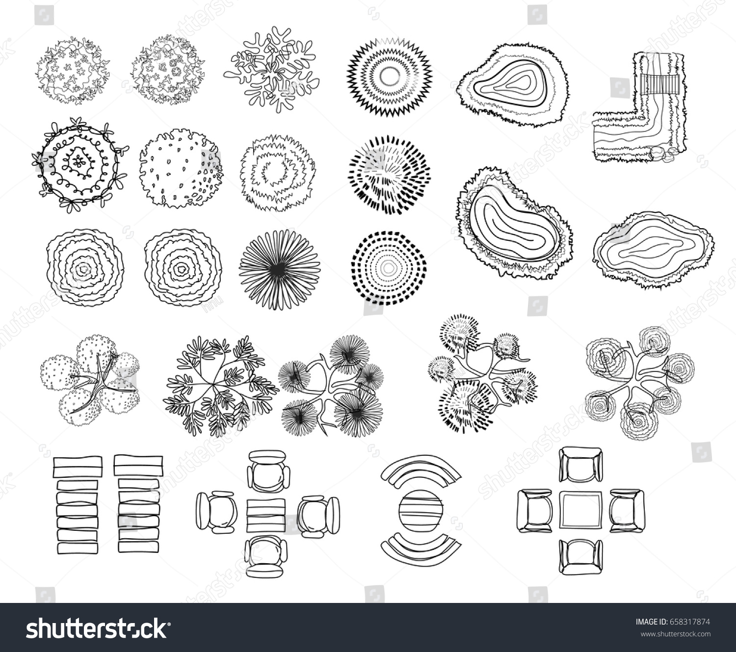 Set Tree Top Symbols Architectural Landscape 库存矢量图（免版税）658317874 ...