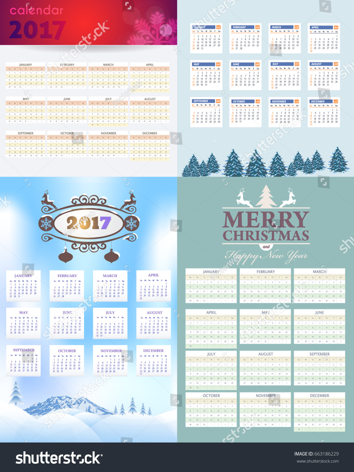 2017 Full Calendar Set Different Background Stock Vector (Royalty Free ...