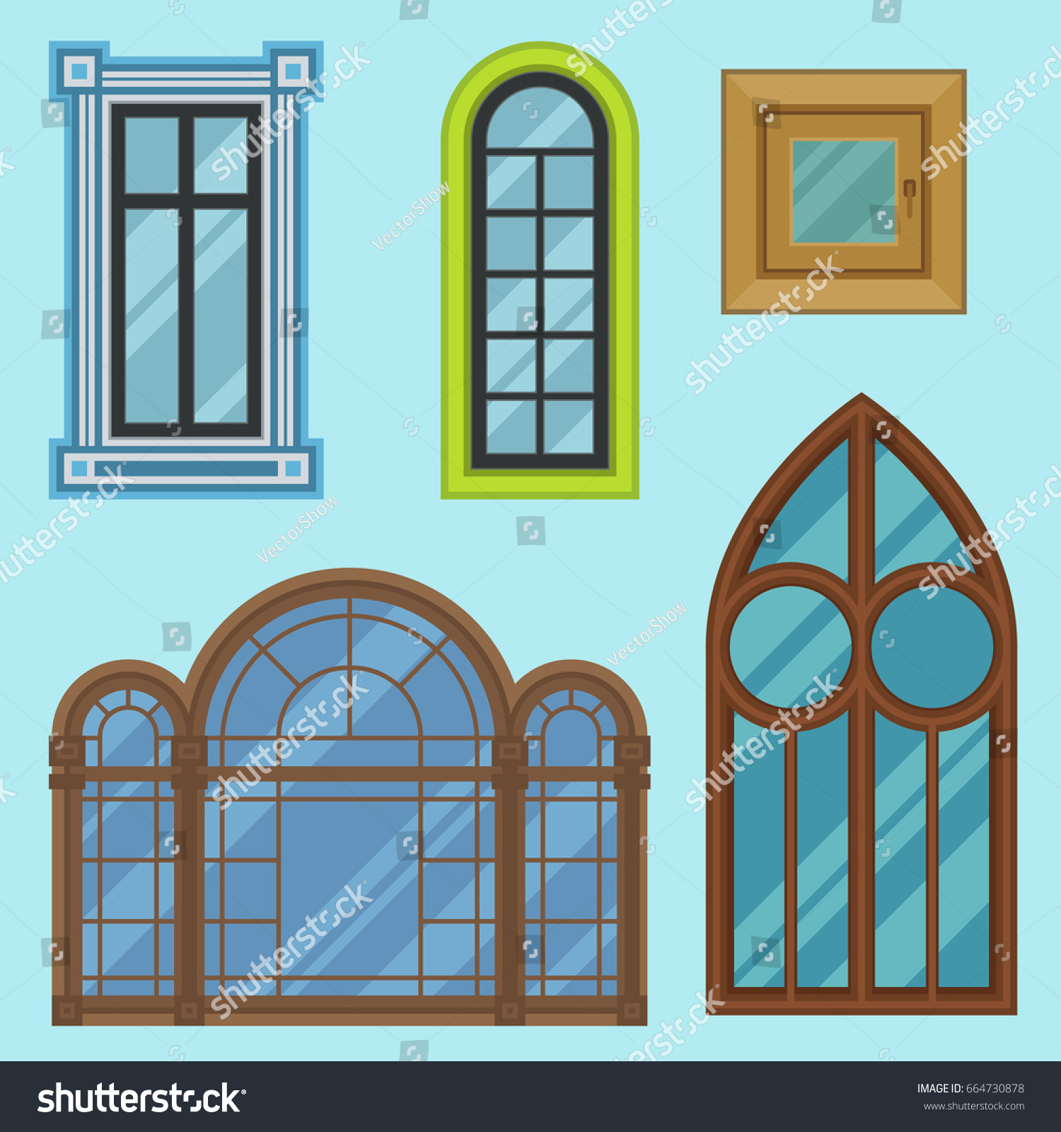 Vektor Stok Different Types House Windows Elements Flat (Tanpa Royalti ... Vektor Stok Different Types House Windows Elements Flat (Tanpa Royalti ...