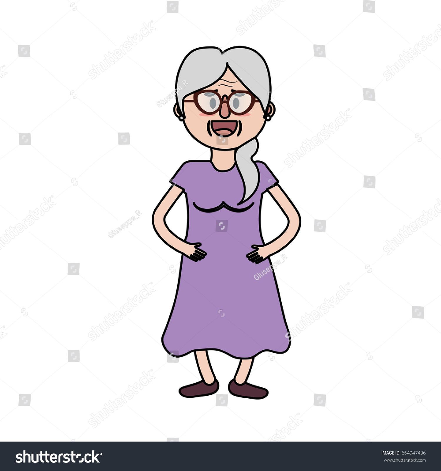 Old Woman Glasses Hairstyle Stock Vector Royalty Free 664947406