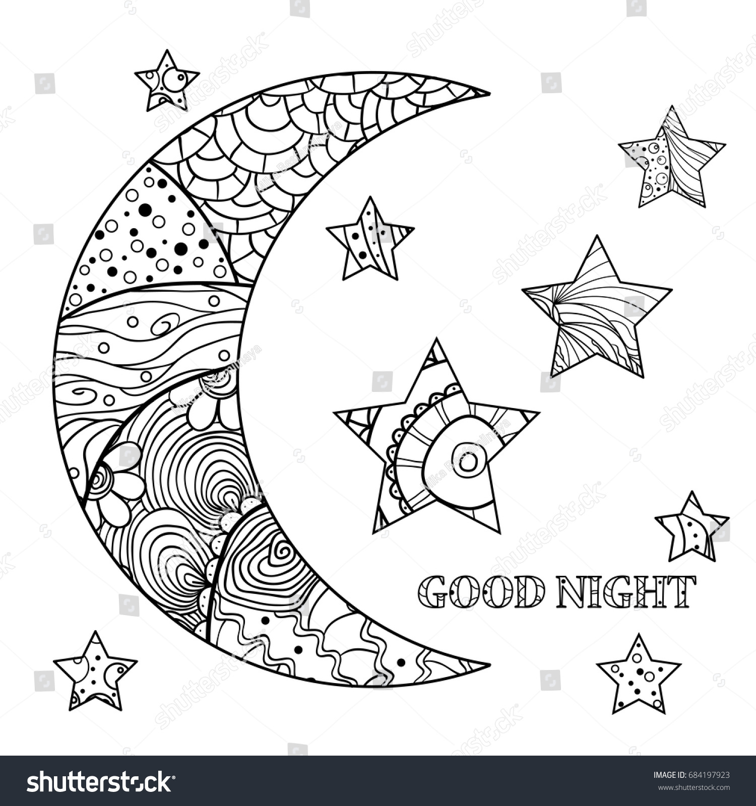 Zentangle Moon Star Abstract Patterns On Stock Vector Royalty Free