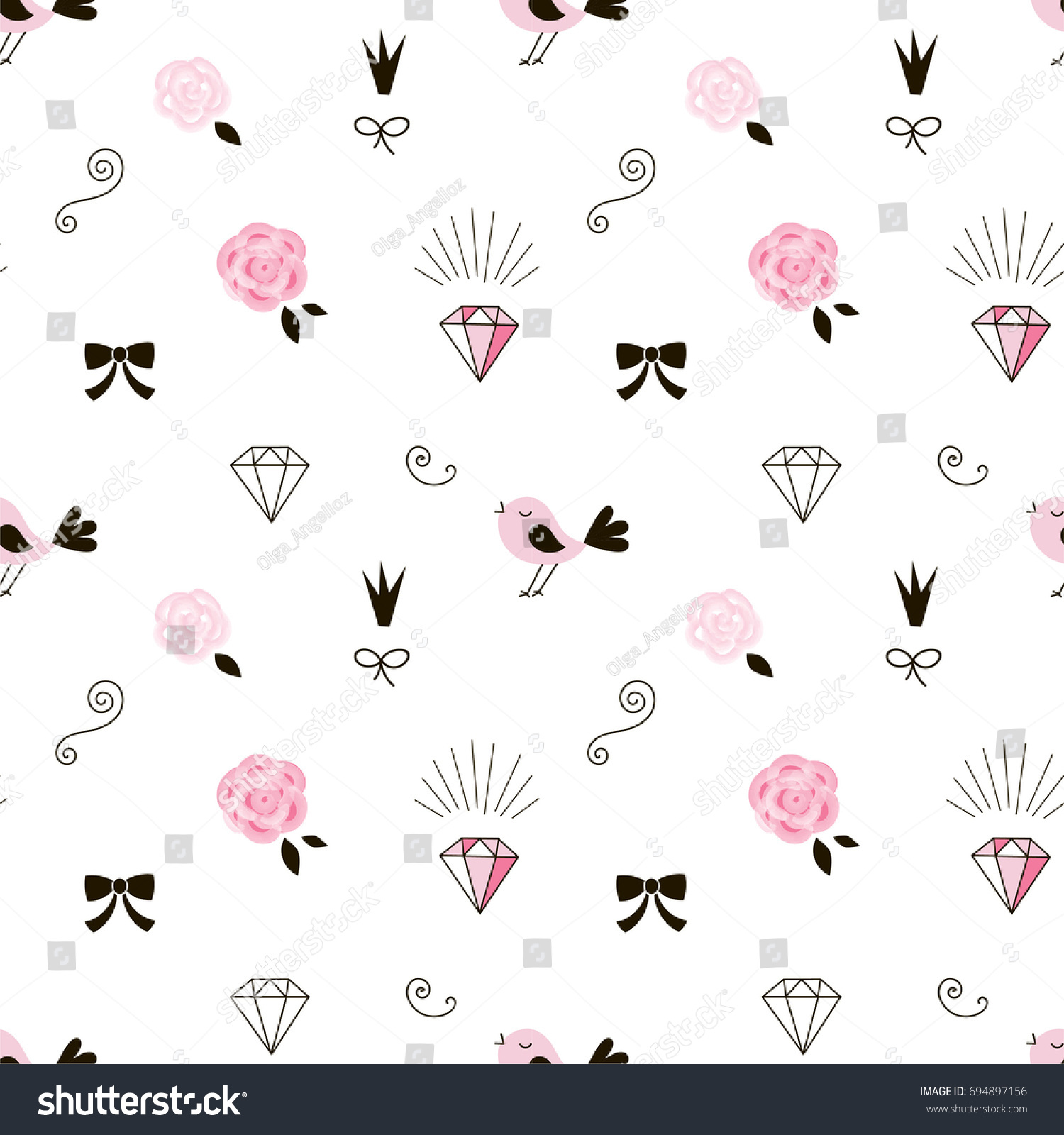 Tiny Pink Objects Pattern Stock Vector (Royalty Free) 694897156 ...