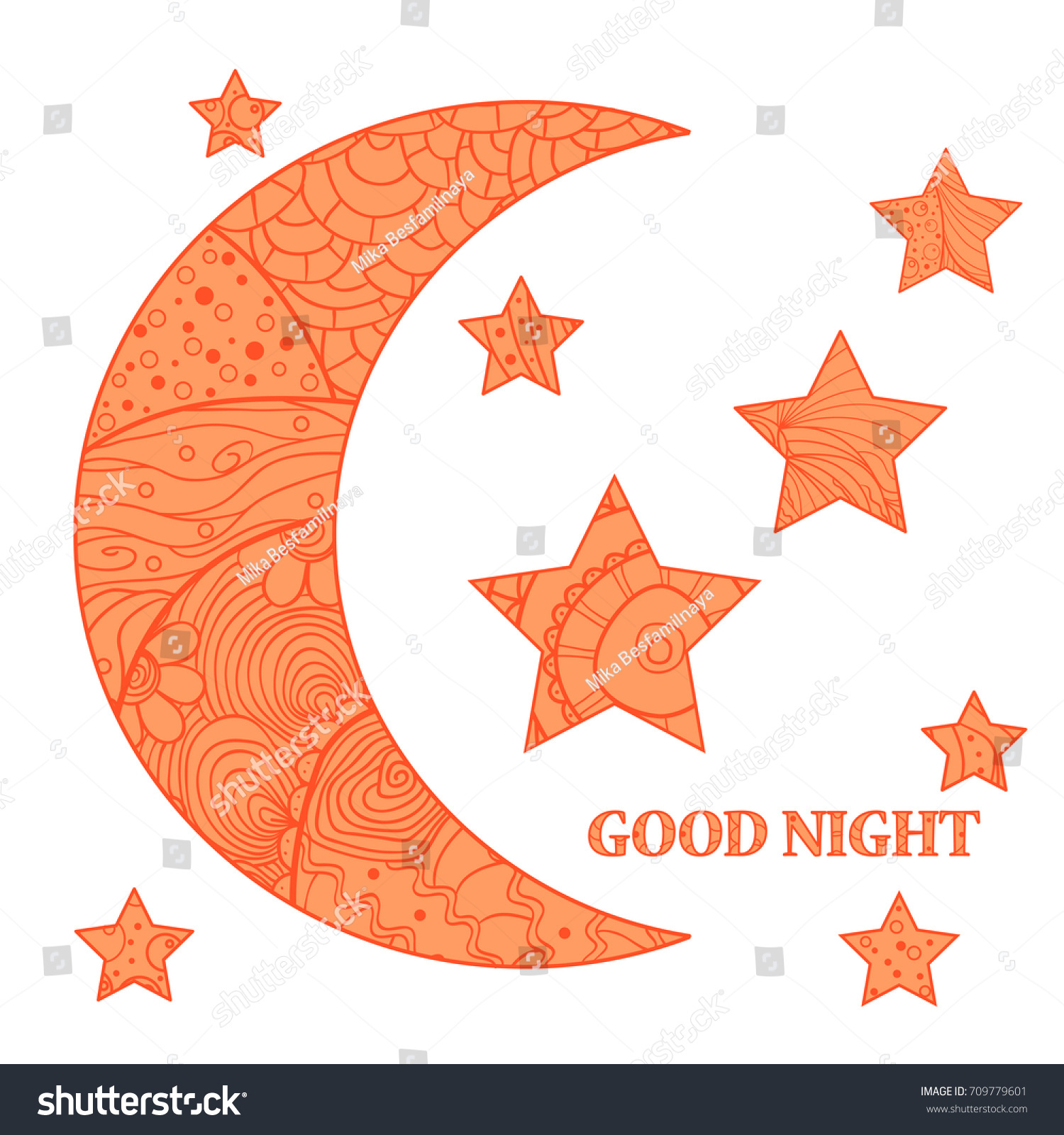 Zentangle Moon Star Abstract Patterns On Stock Vector Royalty Free