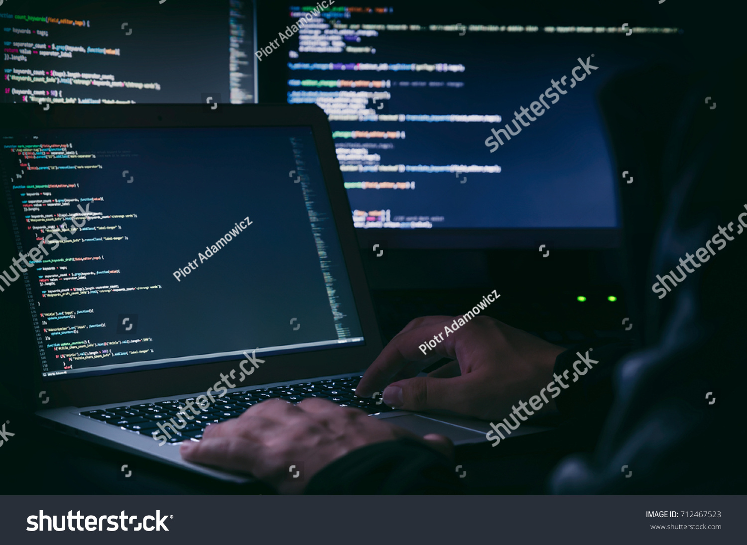 Hacker Working On Code Dark Room Stock Photo 712467523 | Shutterstock