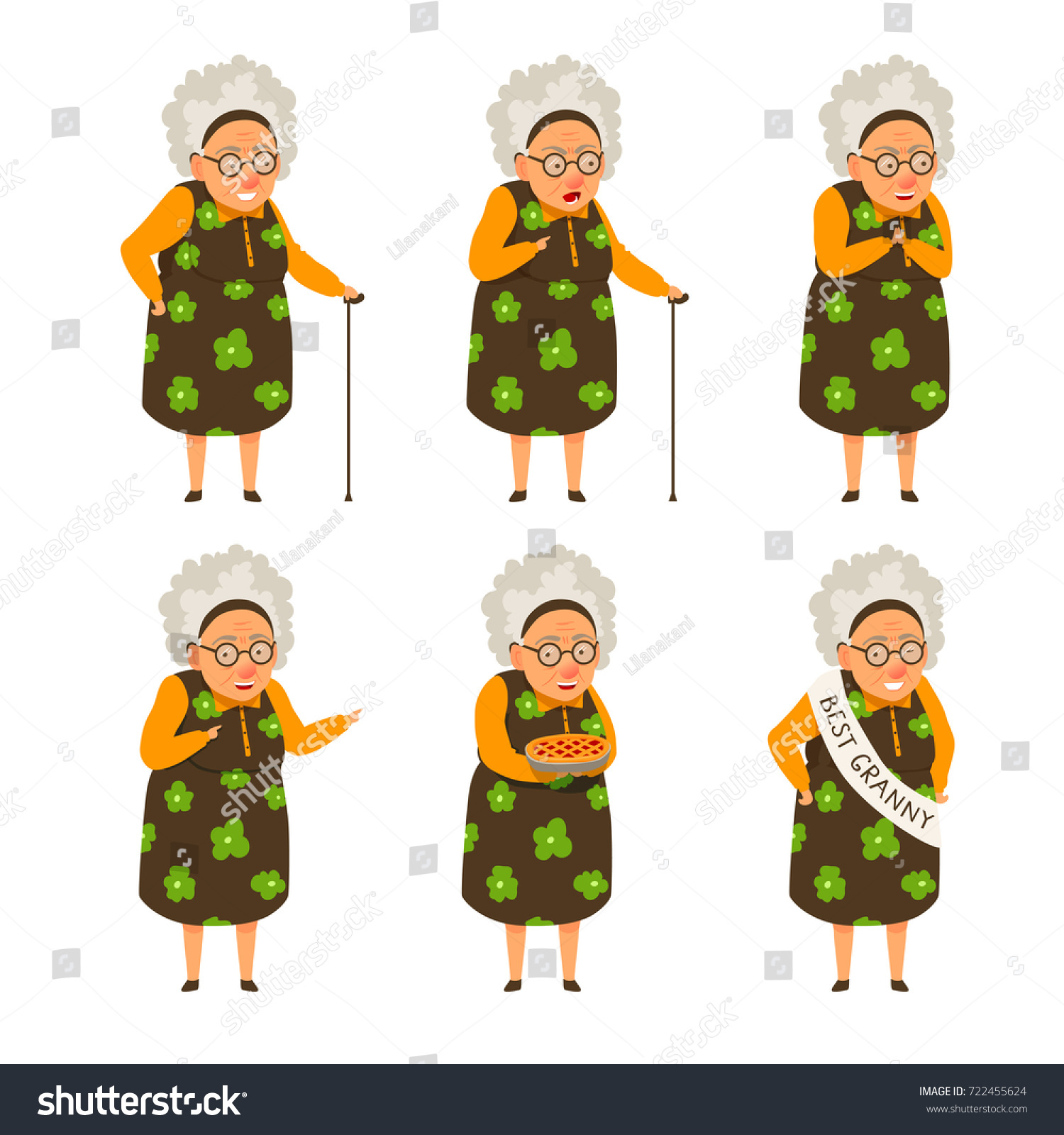 Cute Flat Cartoon Style Grandmother Illustration Stock Vector Royalty