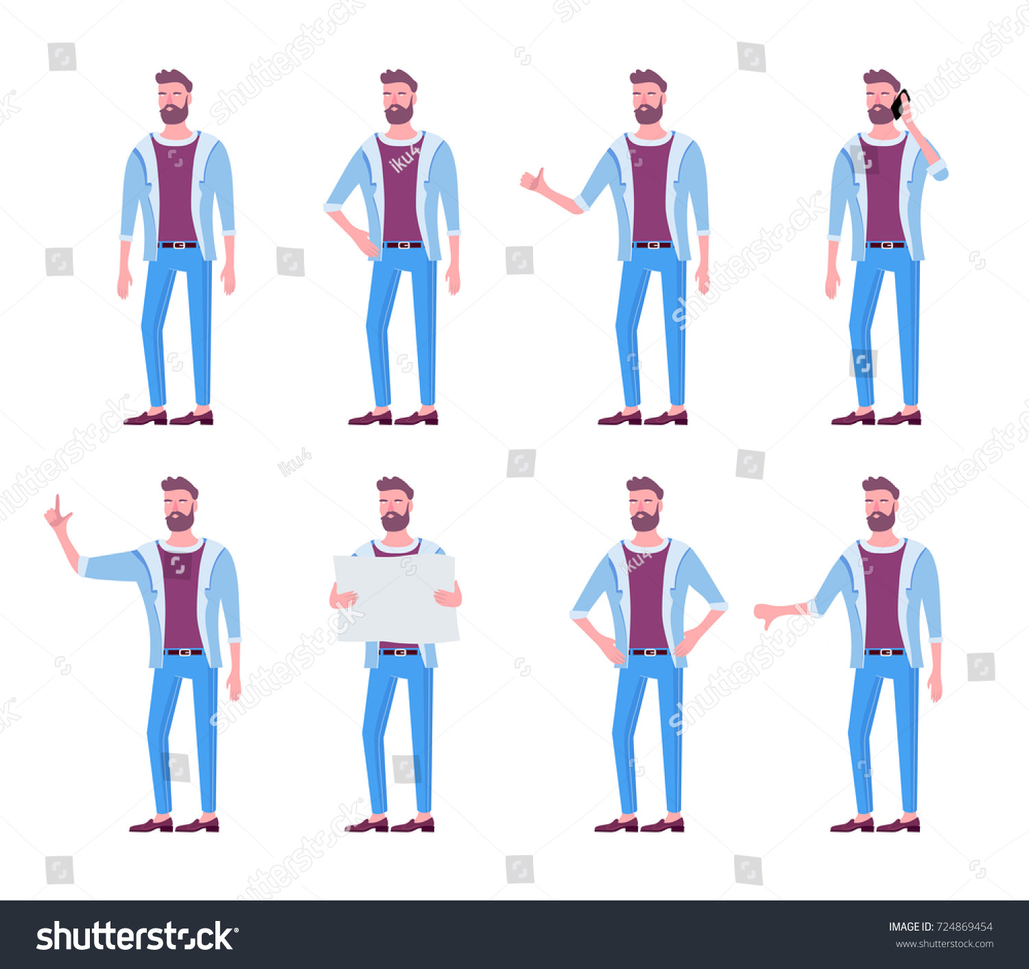 Set Man Different Poses Vector Illustration Stock Vector Royalty Free