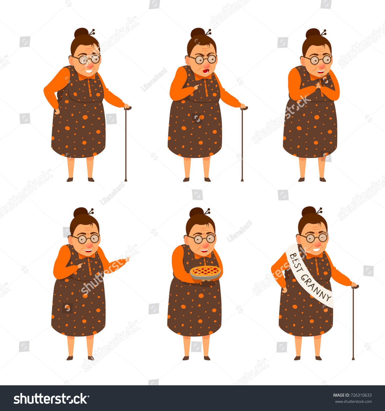 Cute Flat Cartoon Style Grandmother Illustration Stock Vector Royalty