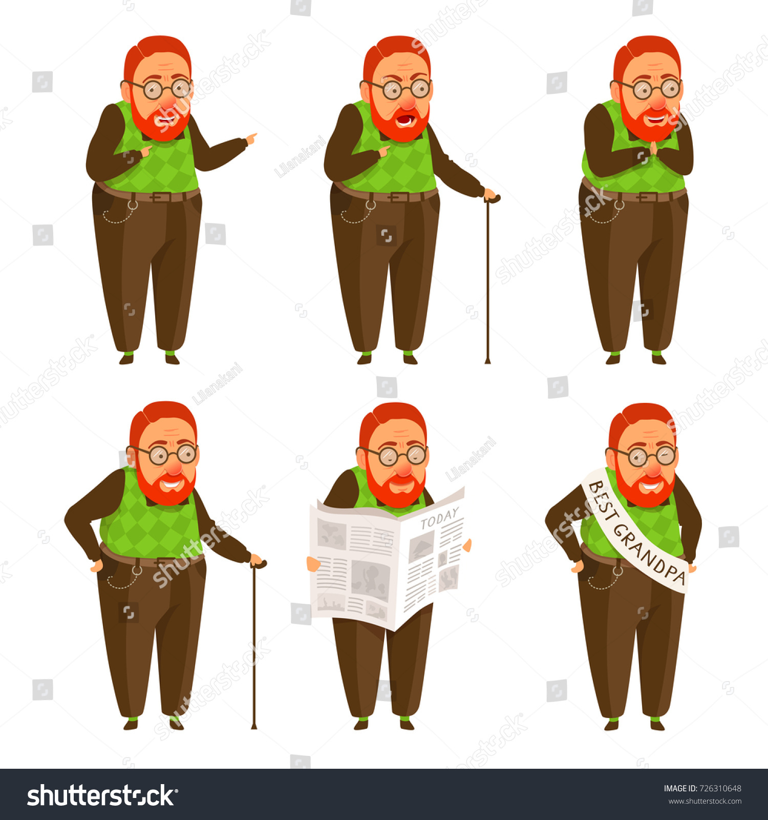 Vektor Stok Cute Flat Cartoon Style Grandfather Illustration Tanpa
