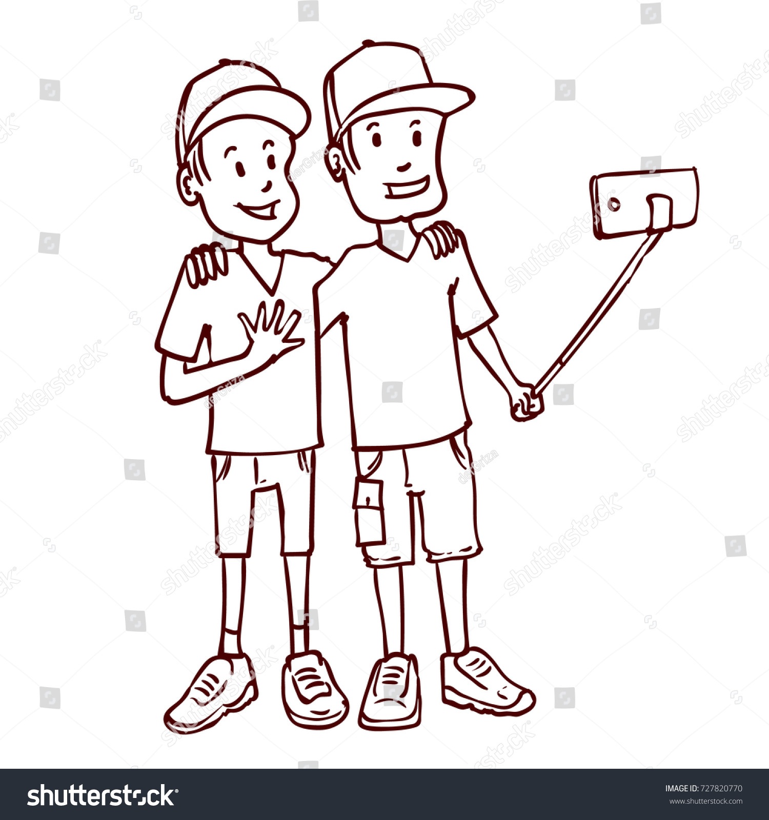 Two Friends Making Selfie Hand Drawn 스톡 벡터 로열티 프리 727820770 Shutterstock