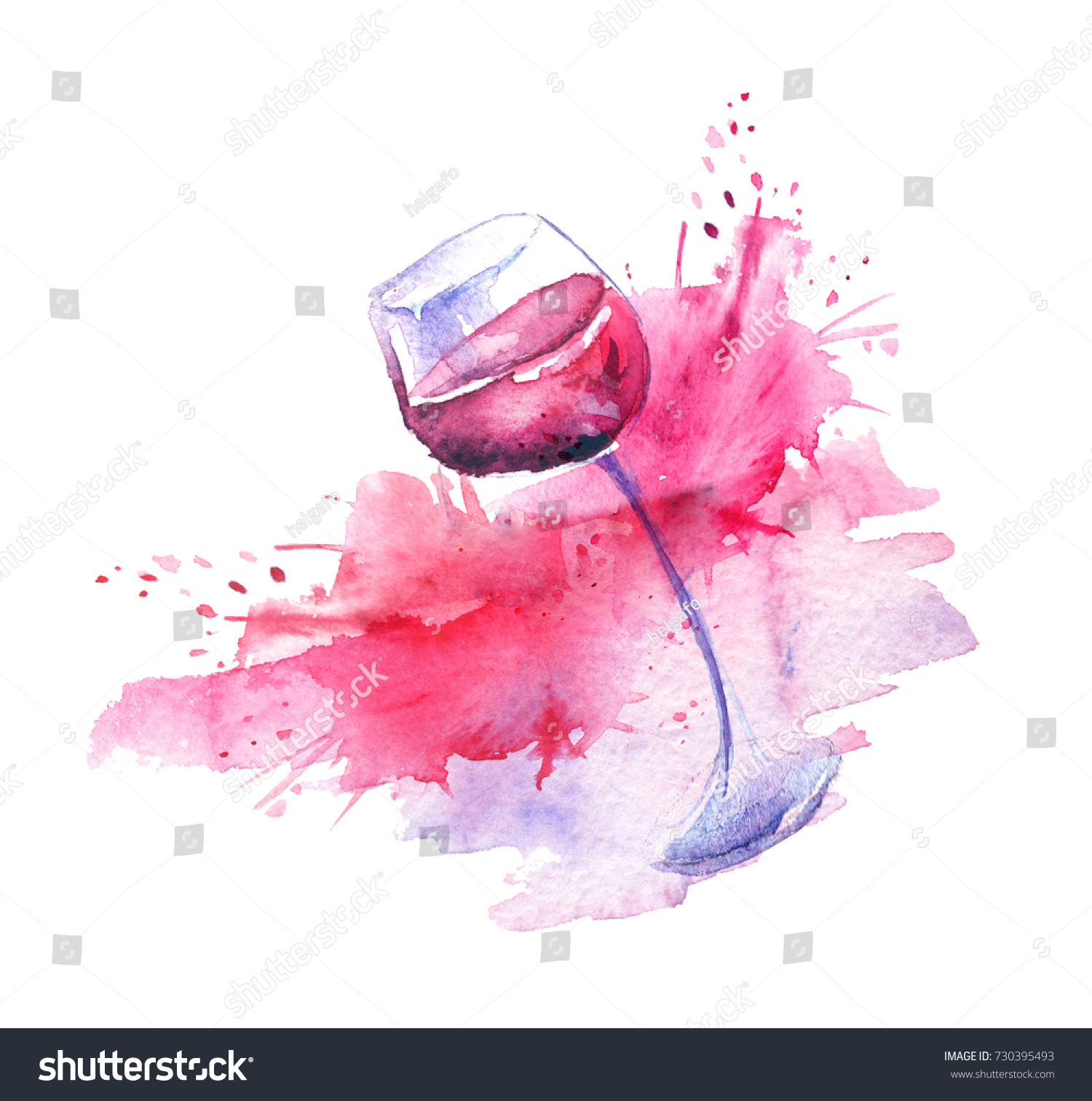 Watercolor Drawing Spilled Wine Fallen Glass Stock Illustration