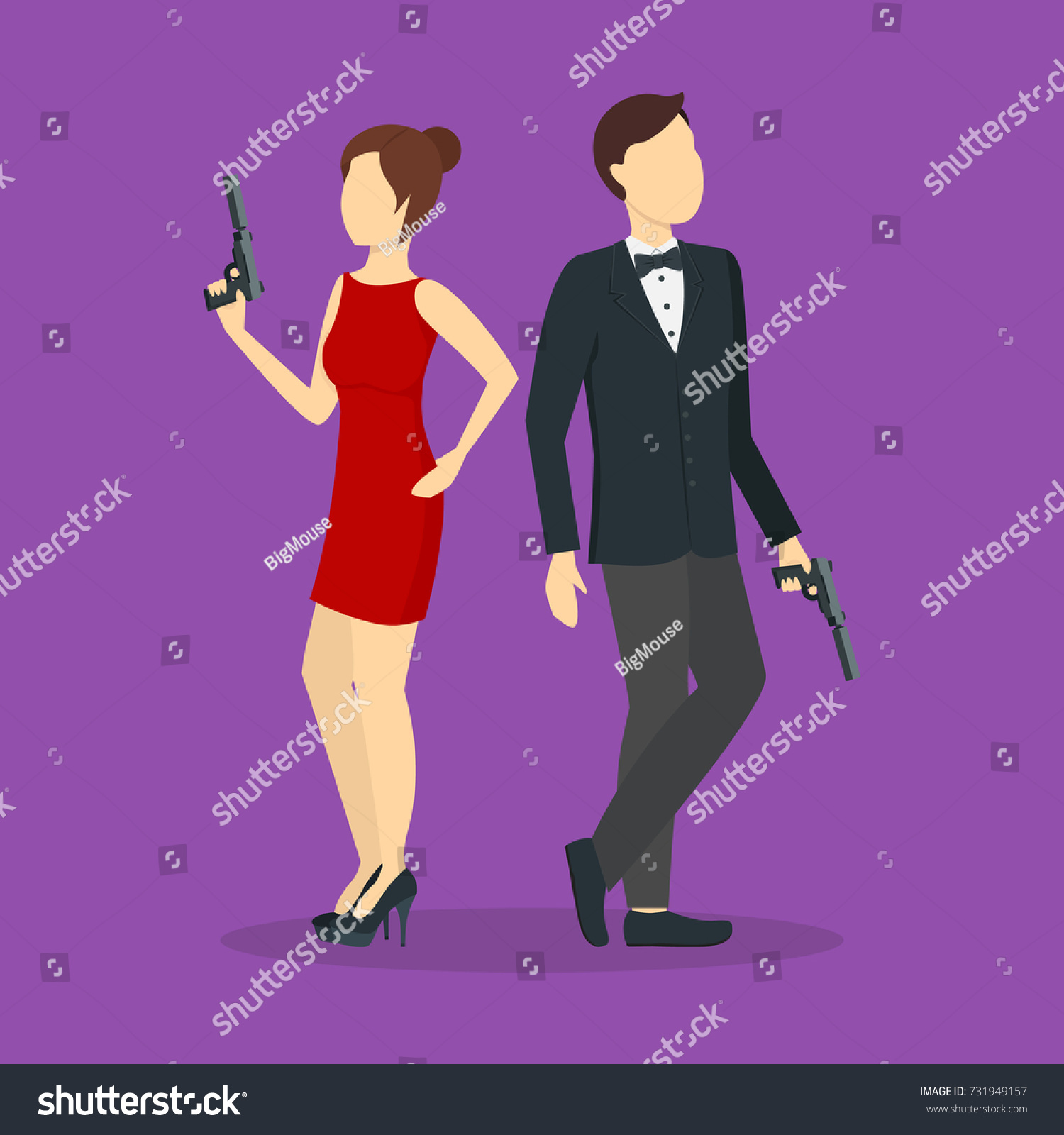 Cartoon Spy Couple On Purple Background Stock Vector Royalty Free 731949157 Shutterstock