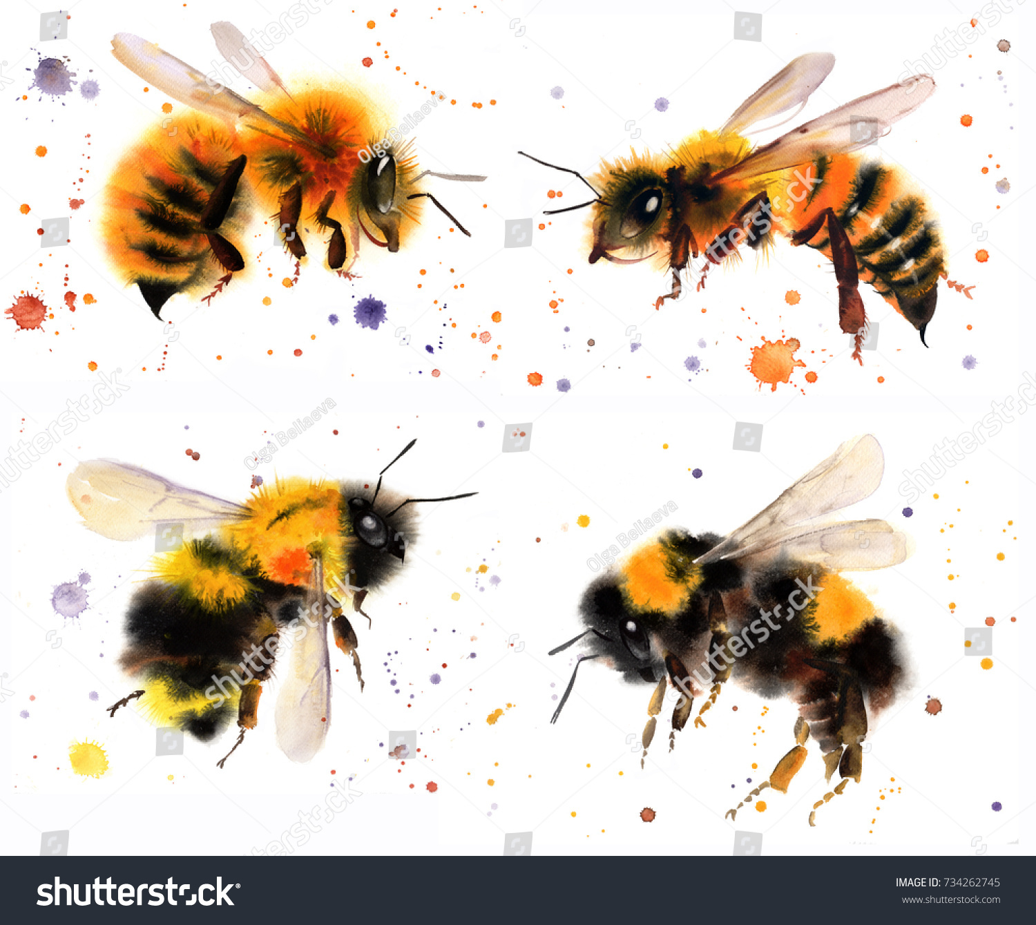 Watercolor Bumblebees Hand Painted Summer Illustration Stock ... Watercolor Bumblebees Hand Painted Summer Illustration Stock ...