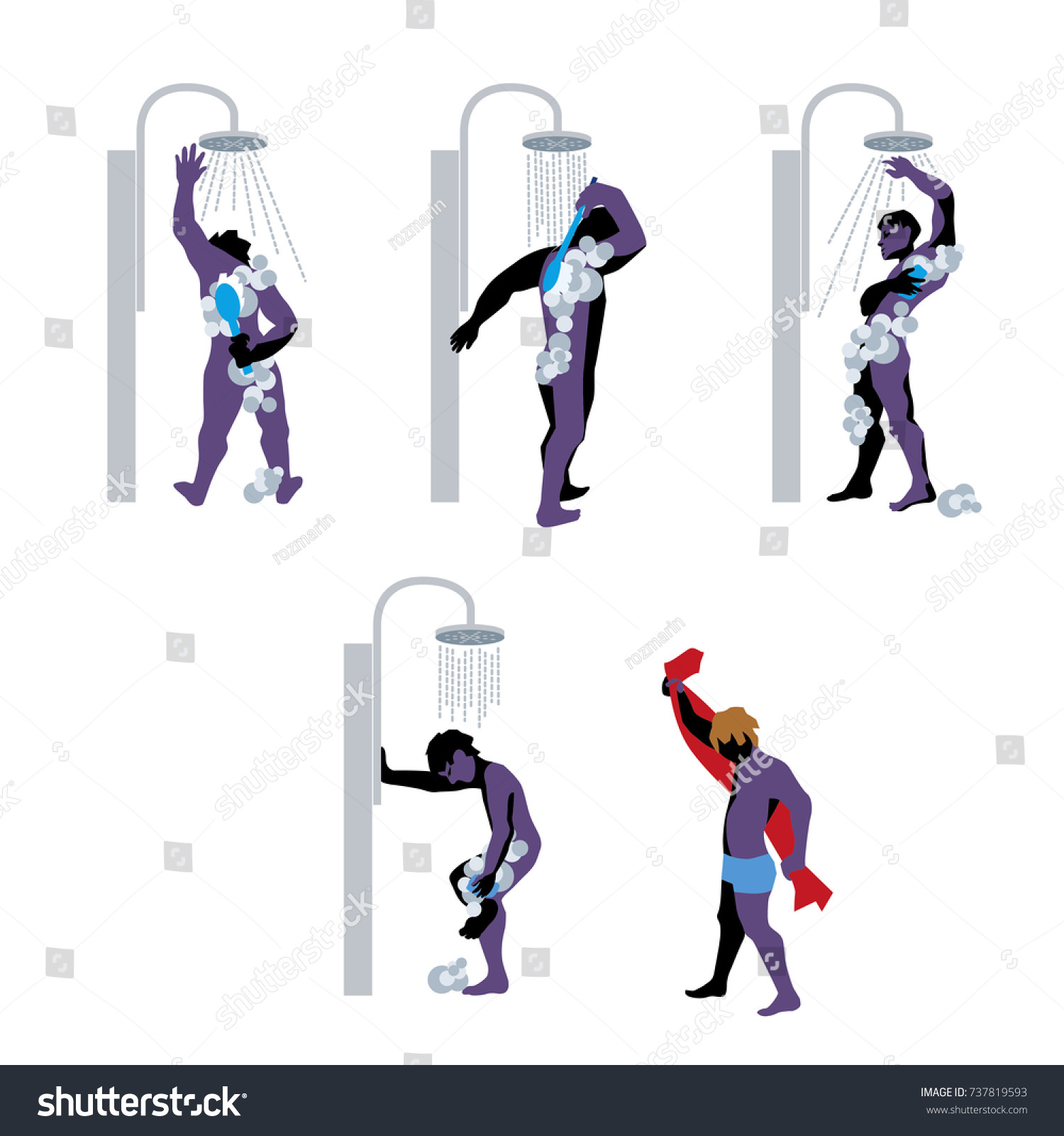 Vector Illustration Men Taking Shower Public Stock Vector Royalty Free