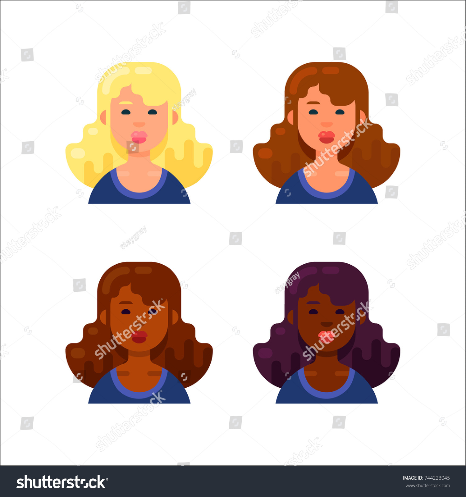 Set Beautiful Female Characters On White Vector De Stock Libre De